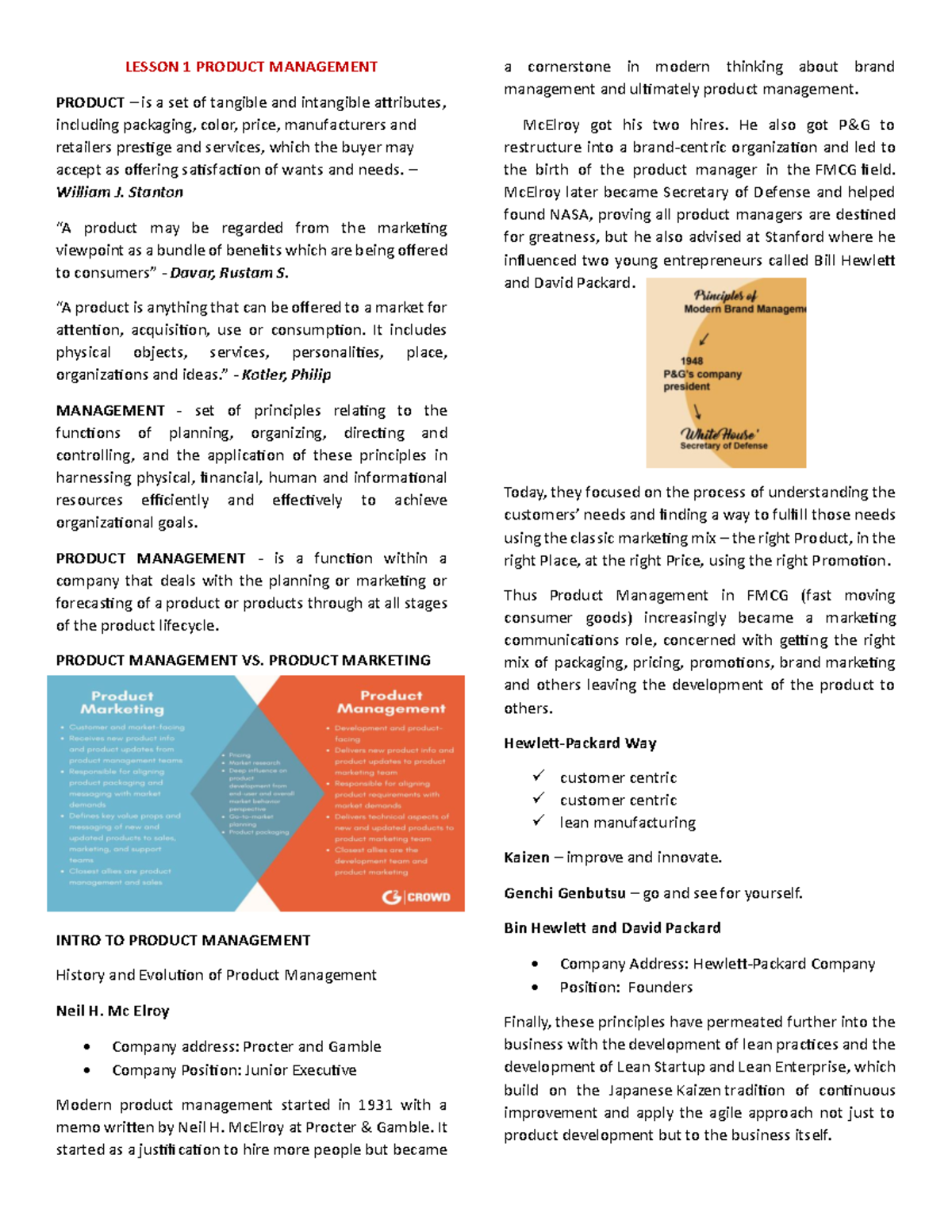 Lesson 1 & 2 Product Management - LESSON 1 PRODUCT MANAGEMENT PRODUCT ...