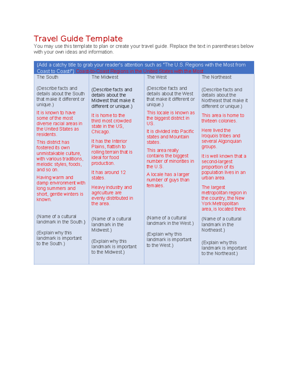 Travel guide template - idk - Travel Guide Template You may use this ...
