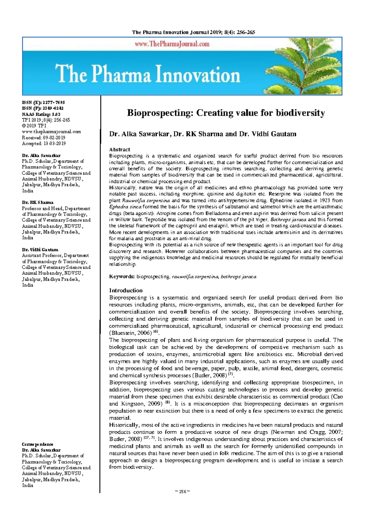 Bioprospectng - bioprospecting - The Pharma Innovation Journal 2019 ; 8 ...