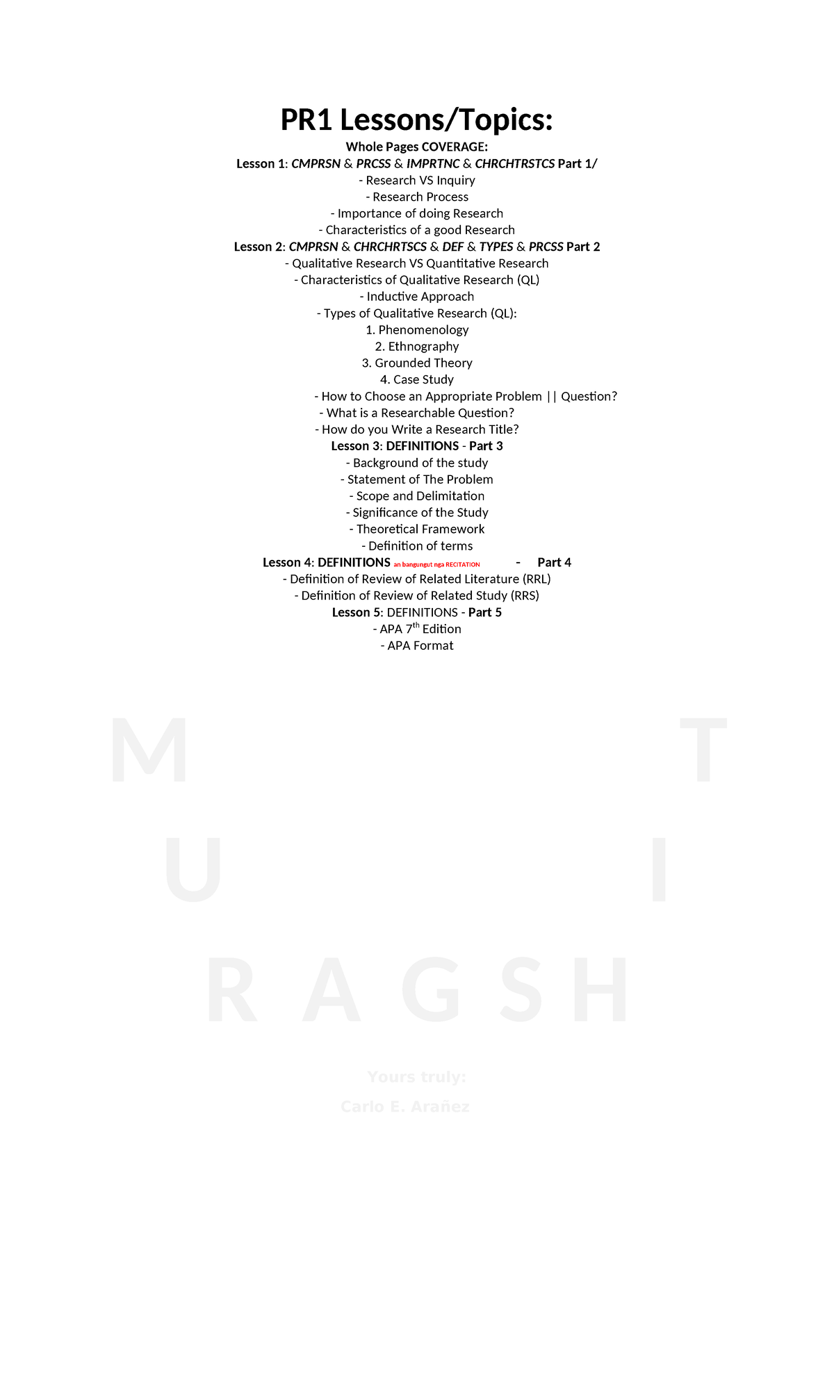 Lesson 1 Practical Research 1 Study guide - PR1 Lessons/Topics: Whole Pages COVERAGE: Lesson 1 ...