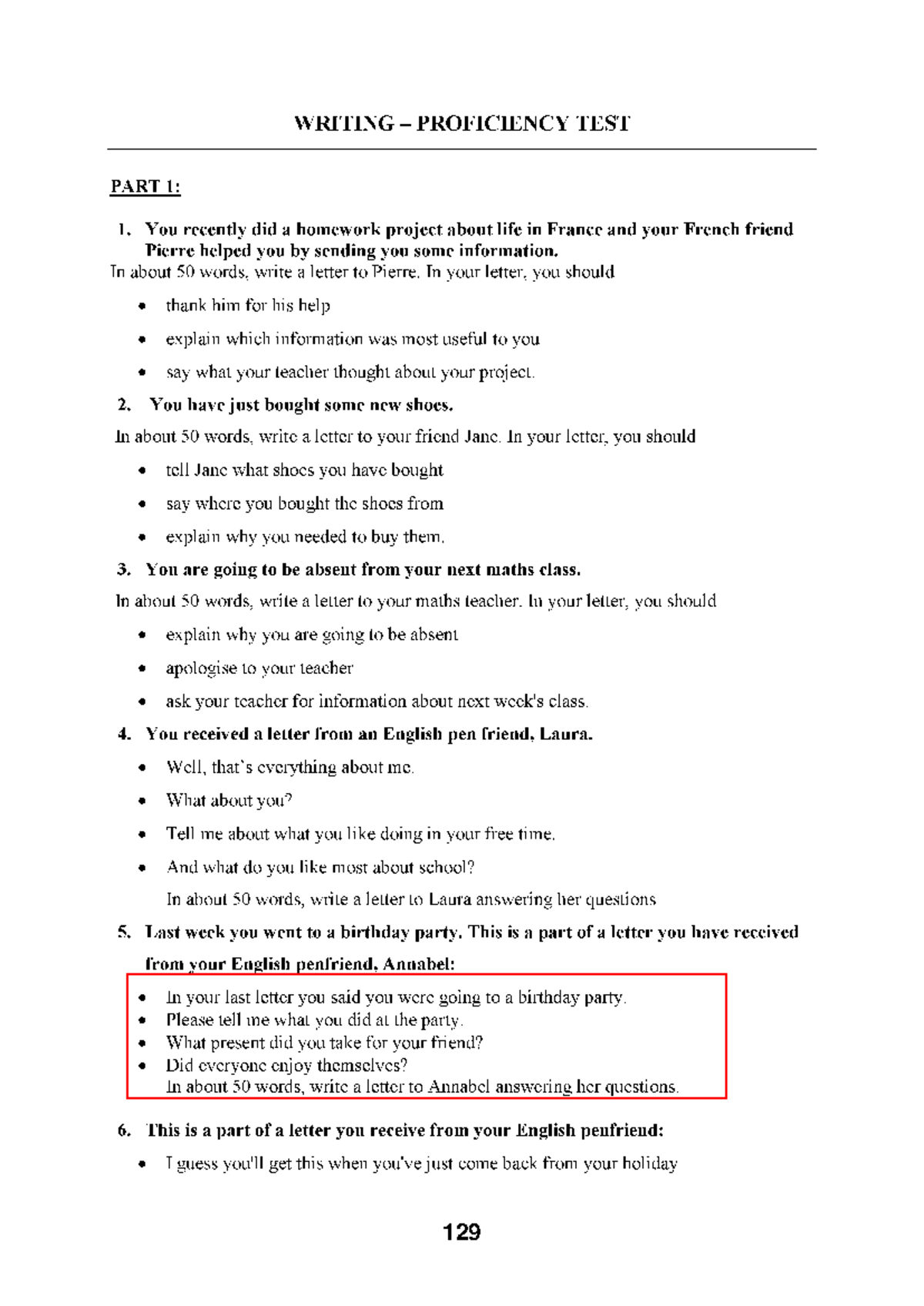 DE Write A Letter - WRITING - PROFICIENCY TEST PART 1: You recently did ...