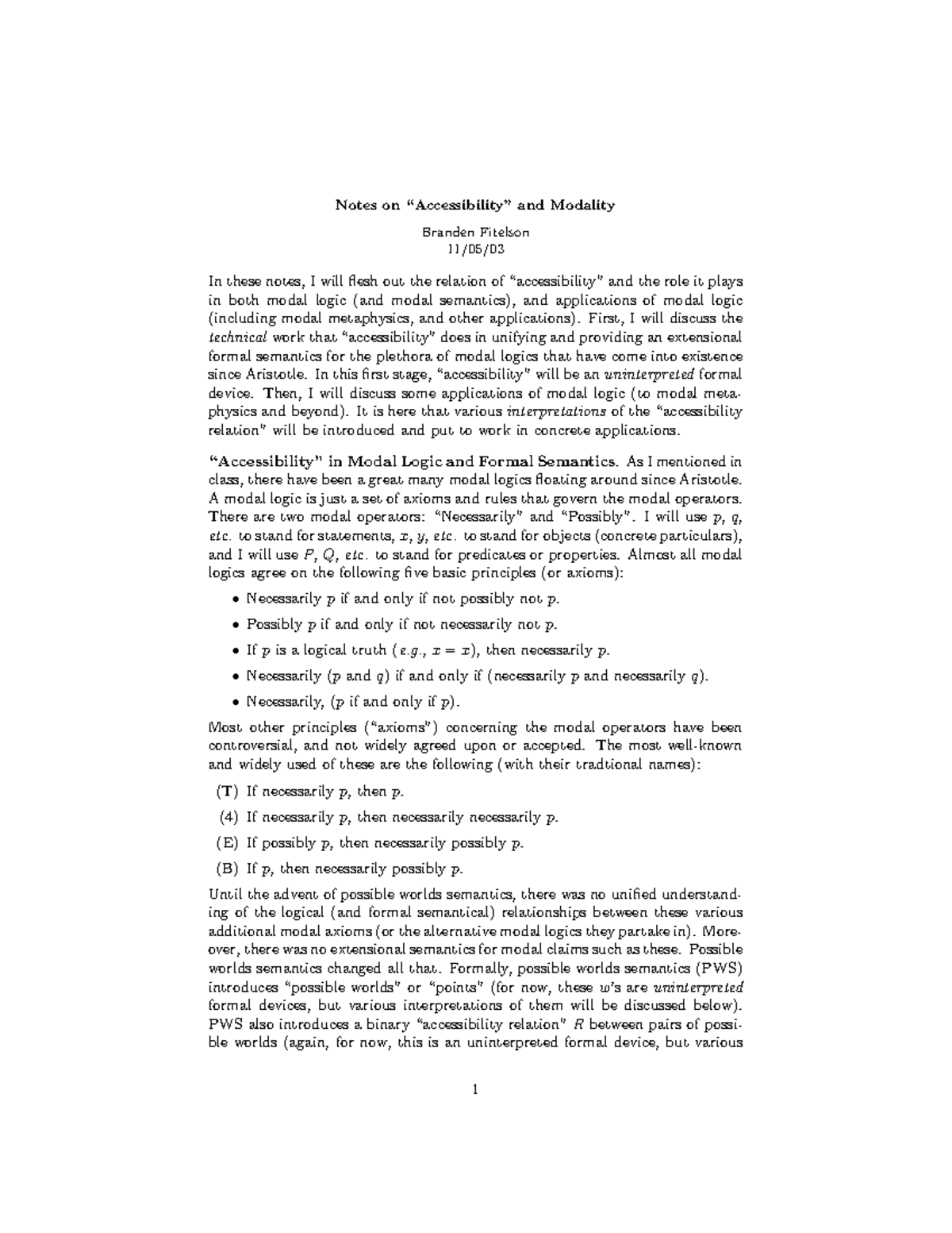 “Accessibility” and Modality - Notes on “Accessibility” and Modality ...
