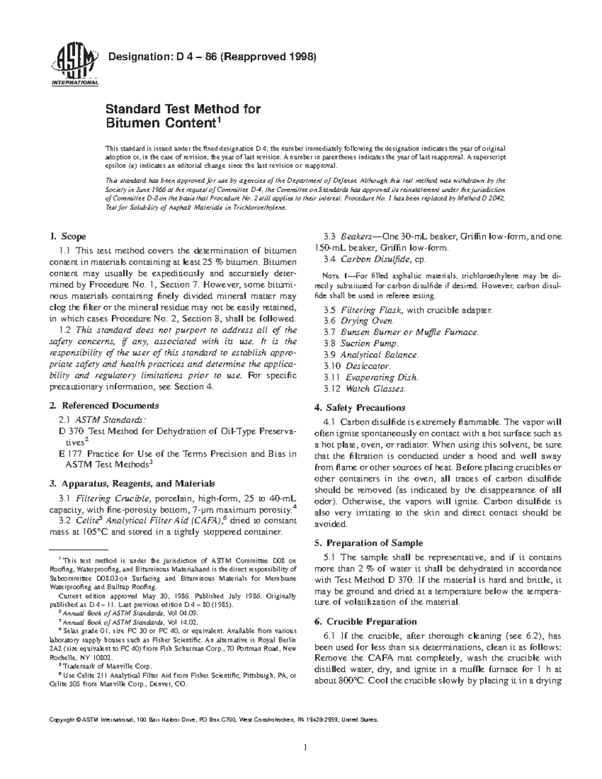 D 4 â€“ 86 R98 ;RDQ - ensayo - Designation: D 4 – 86 (Reapproved 1998 ...