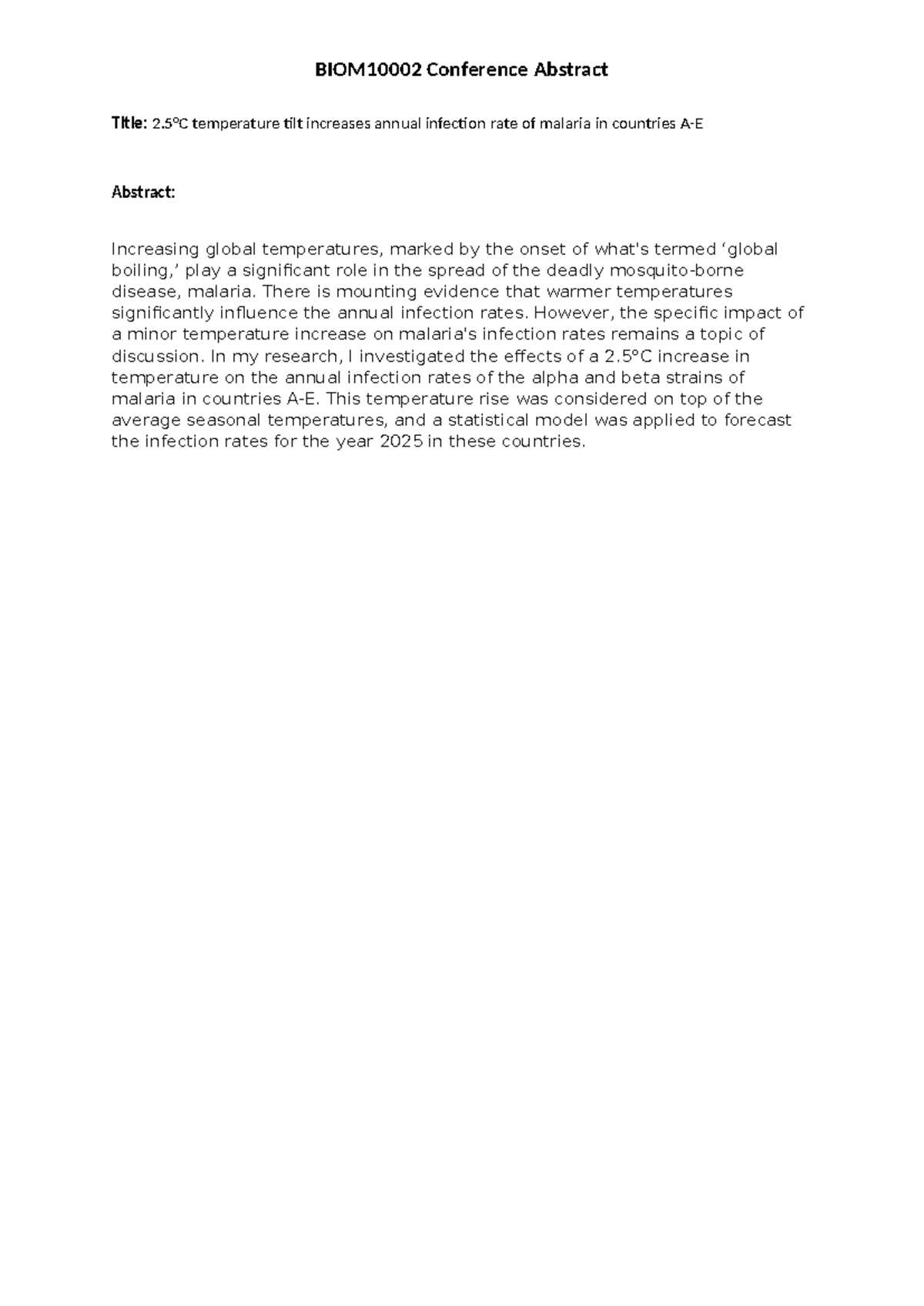 Conference Abstract - BIOM10002 Conference Abstract Title: 2°C ...