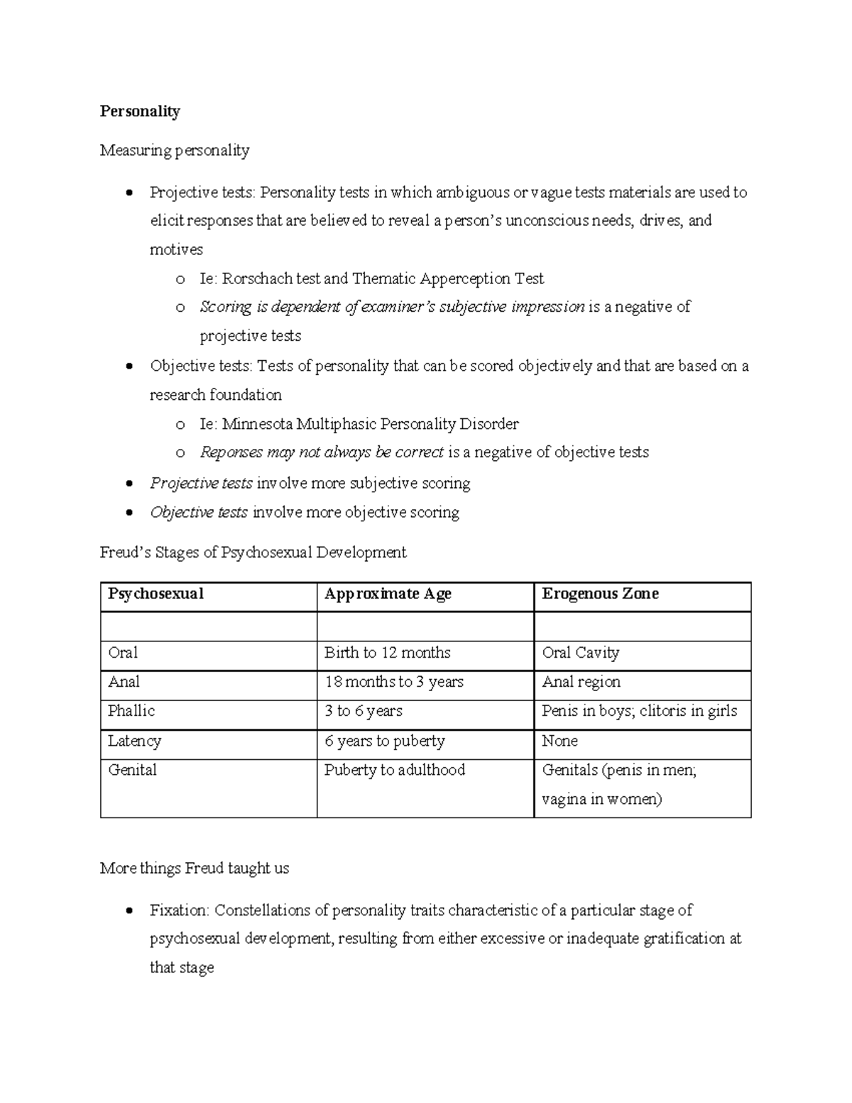 PSYC 1301 - 6 - Personality, Freud’s Stages of Psychosexual Development ...