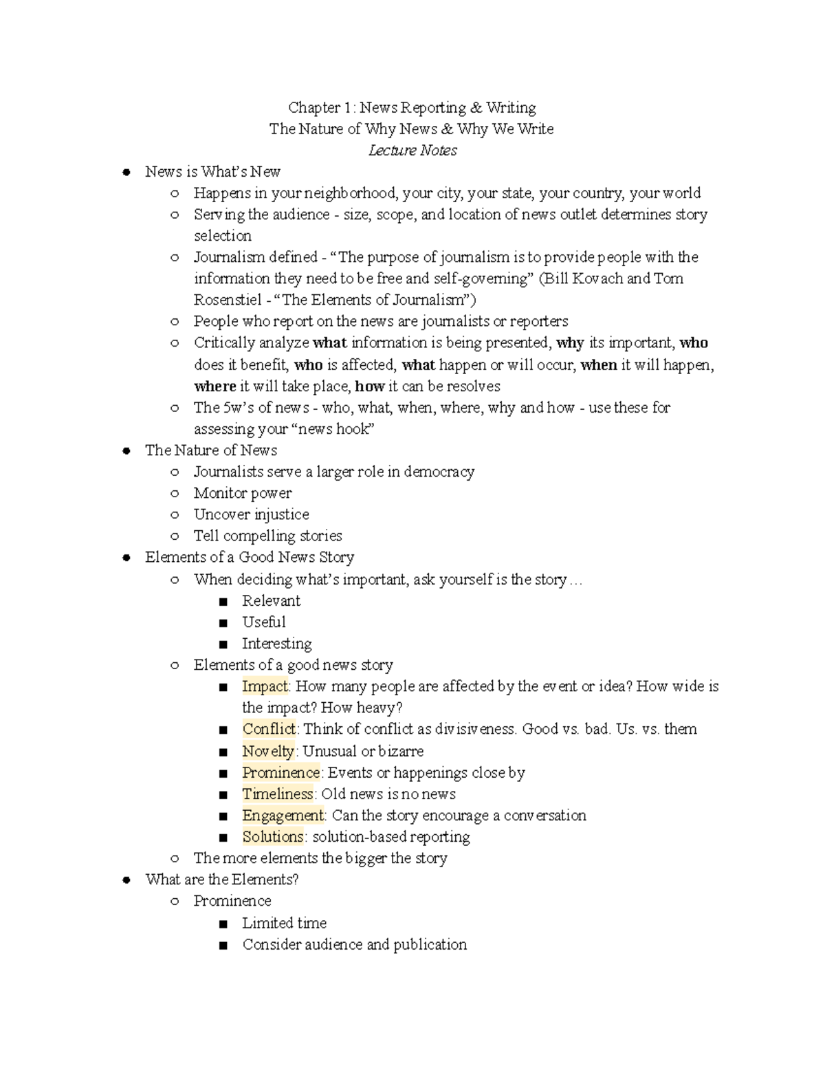 MC1313: Chapter 1 Lecture Notes - Chapter 1: News Reporting & Writing ...