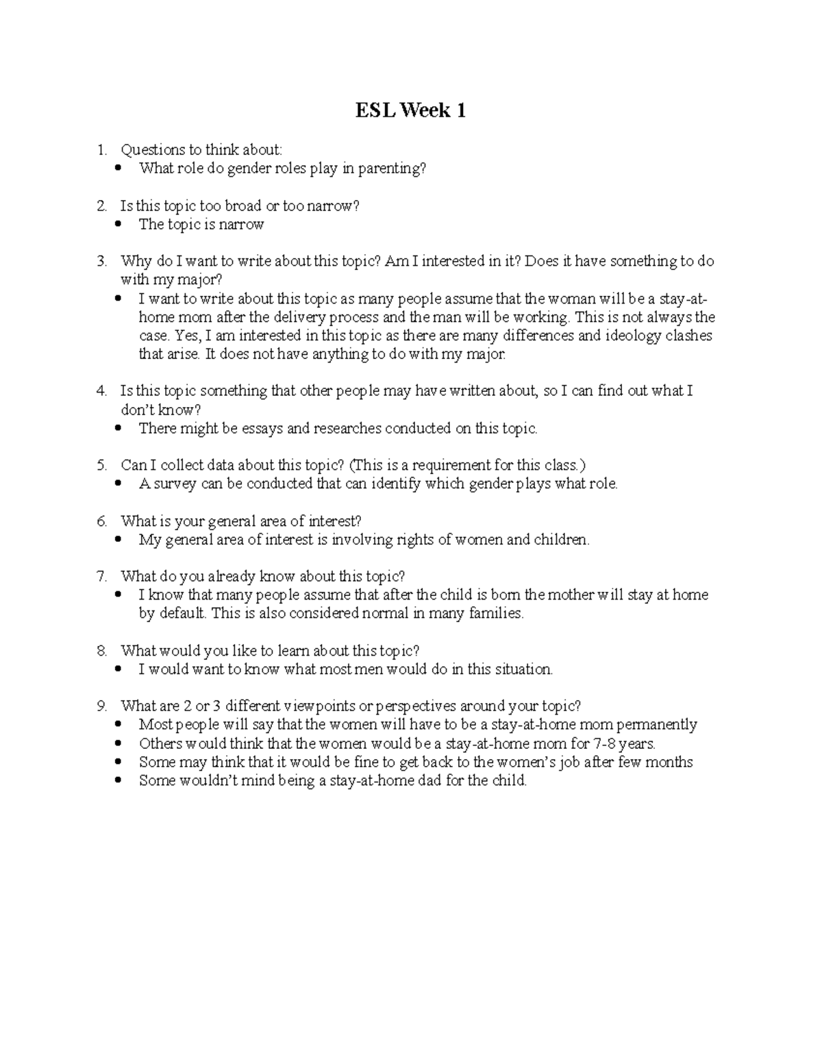 ESL Week 1 - Grade: A - ESL2089 - UC - Studocu