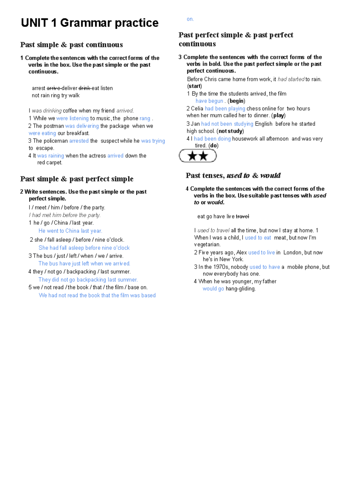 ALba signa - U1 - UNIT 1 Grammar practice Past simple & past continuous ...