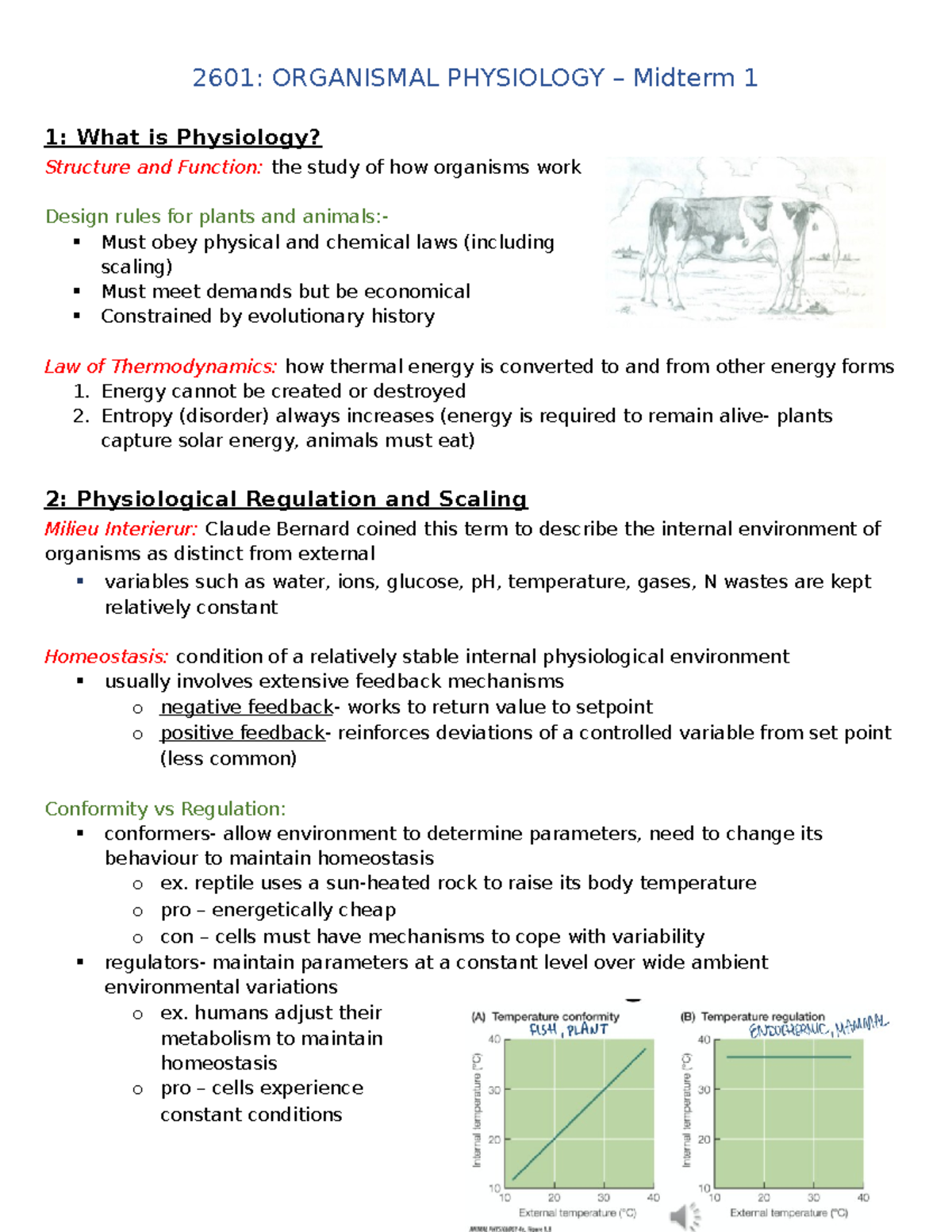 Bio 2601A Notes - 2601: ORGANISMAL PHYSIOLOGY – Midterm 1 1: What is ...