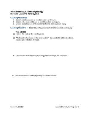 Lesson 8 Respiratory System - Worksheet D236 Pathophysiology Section 5 ...