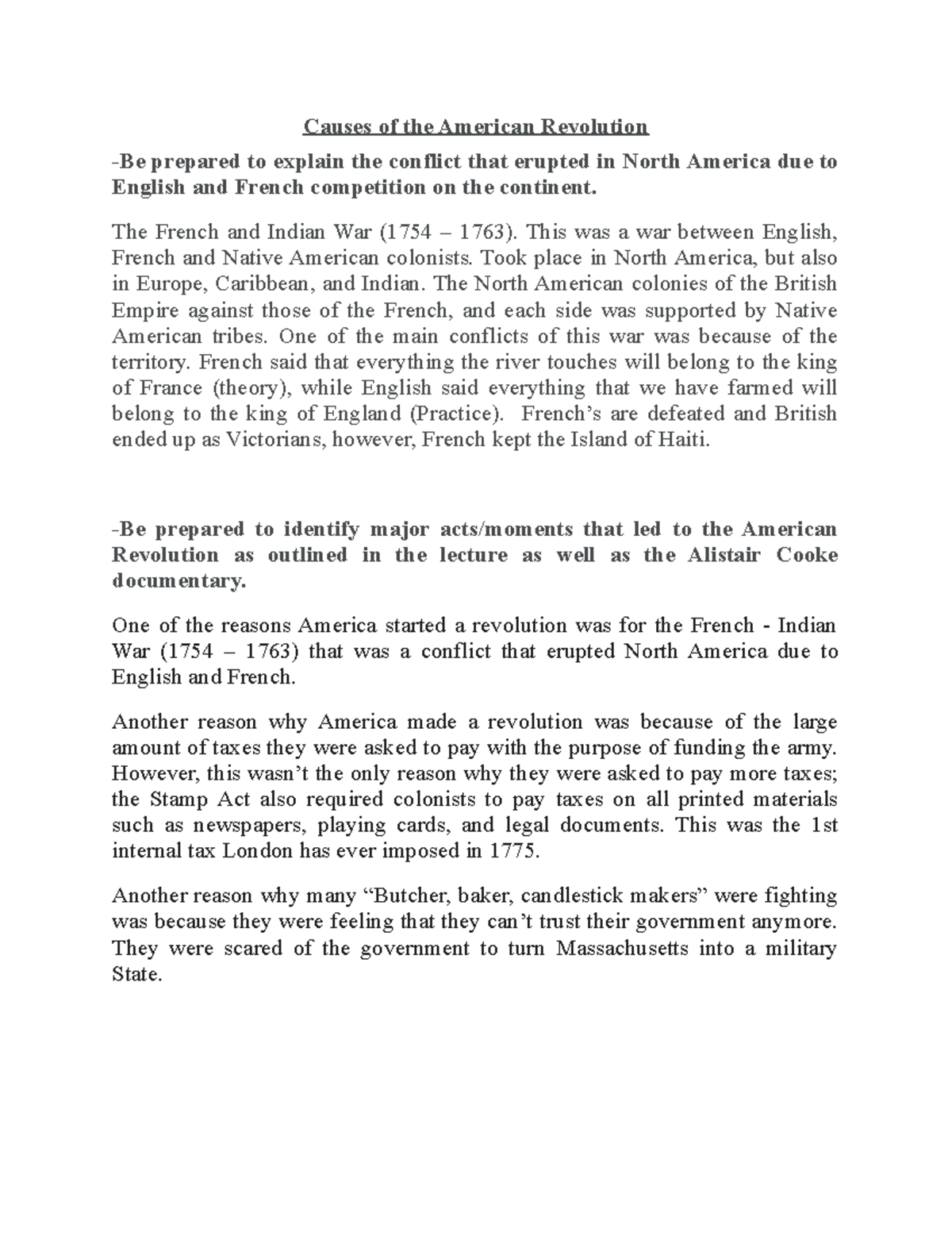 Module 2 Test - Study Guide. - Causes of the American Revolution -Be ...