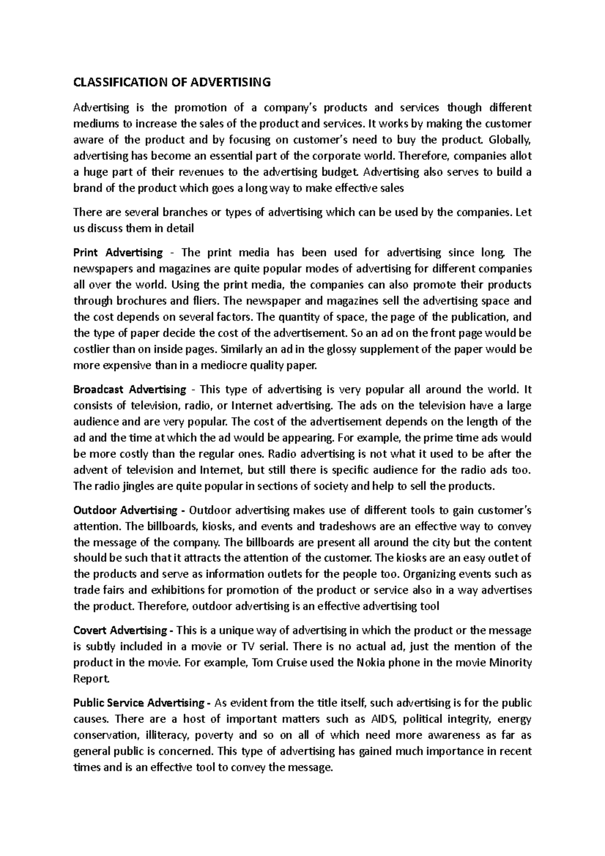 Classification OF Advertising - CLASSIFICATION OF ADVERTISING ...