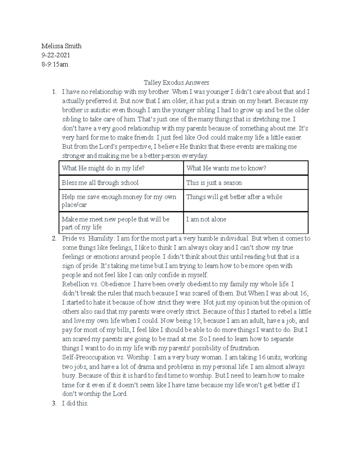 Talley Exodus Answers - Melissa Smith 9-22- 8-9:15am Talley Exodus ...