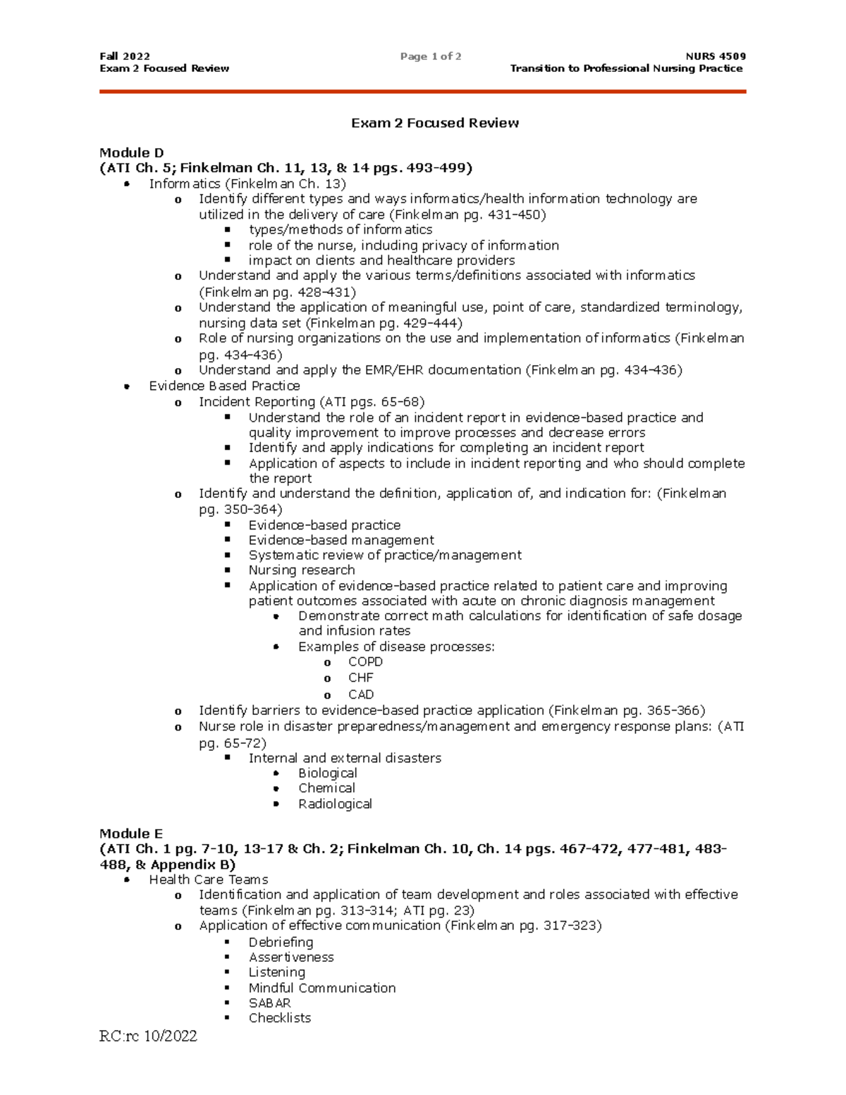 exam-2-focused-review-2022-fall-2022-page-1-of-2-nurs-4509-exam-2