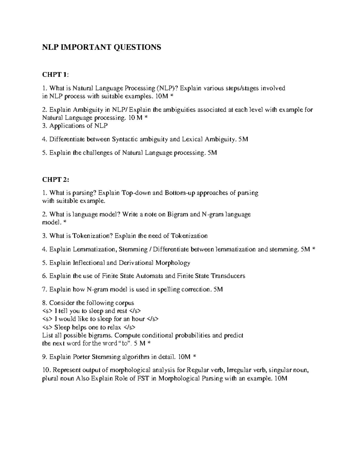 NLP Important Questions - NLP IMPORTANT QUESTIONS CHPT 1: What is Natural Language Processing ...