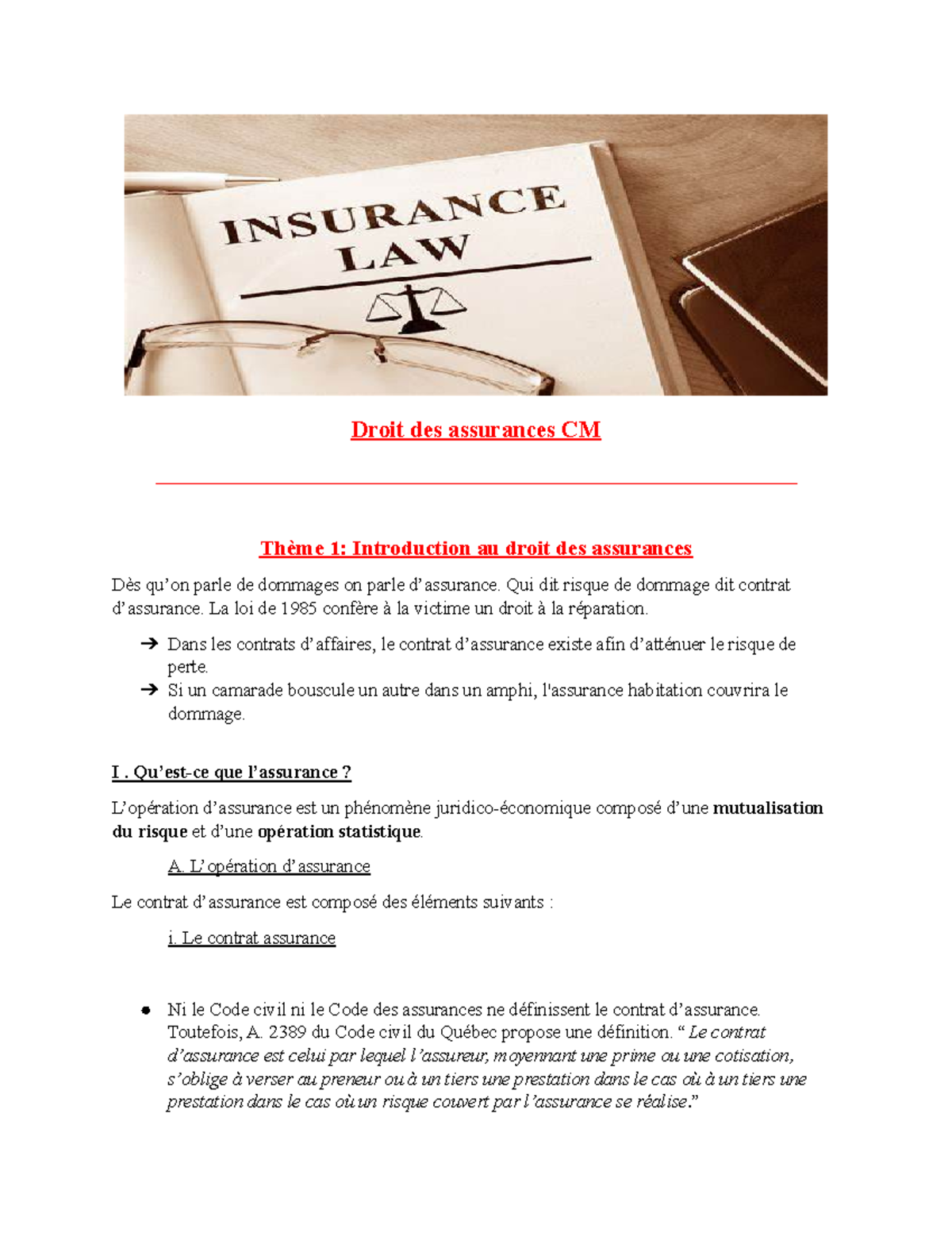 -Droit-des-assurances- Droit des assurances CM - Studocu