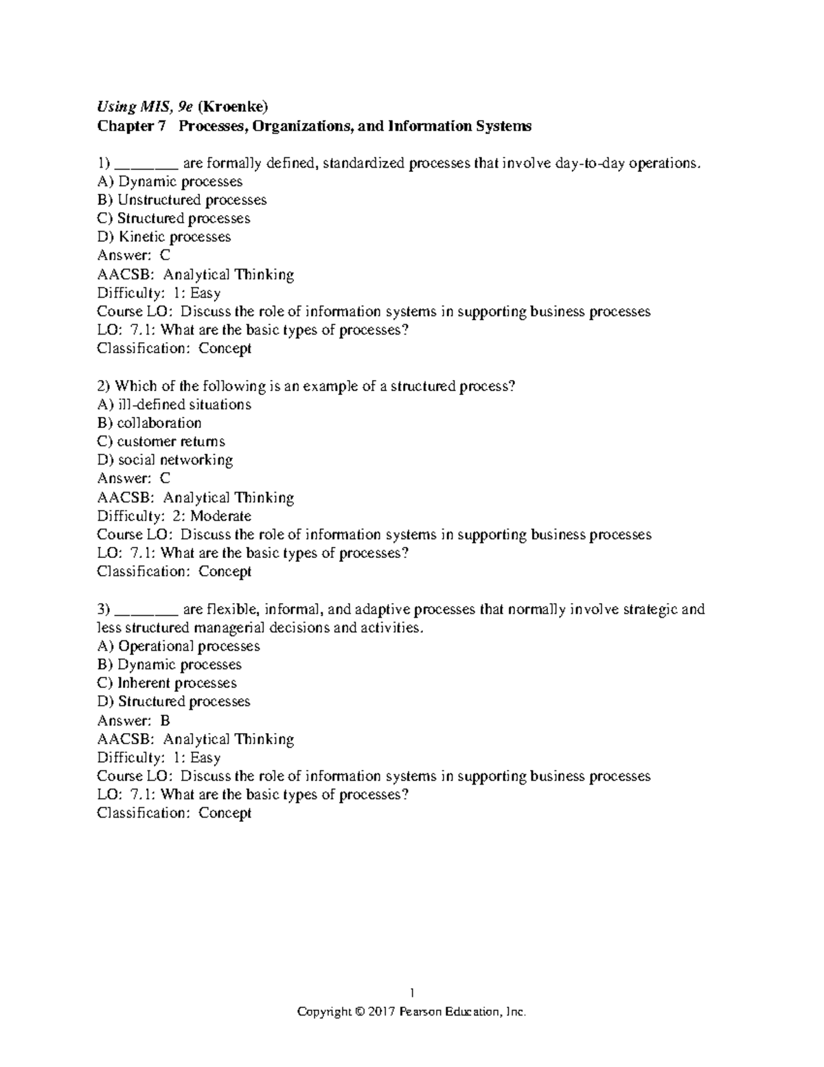 Kroenke umis9 tb 07 - Practice problem - 1 Using MIS, 9e (Kroenke ...