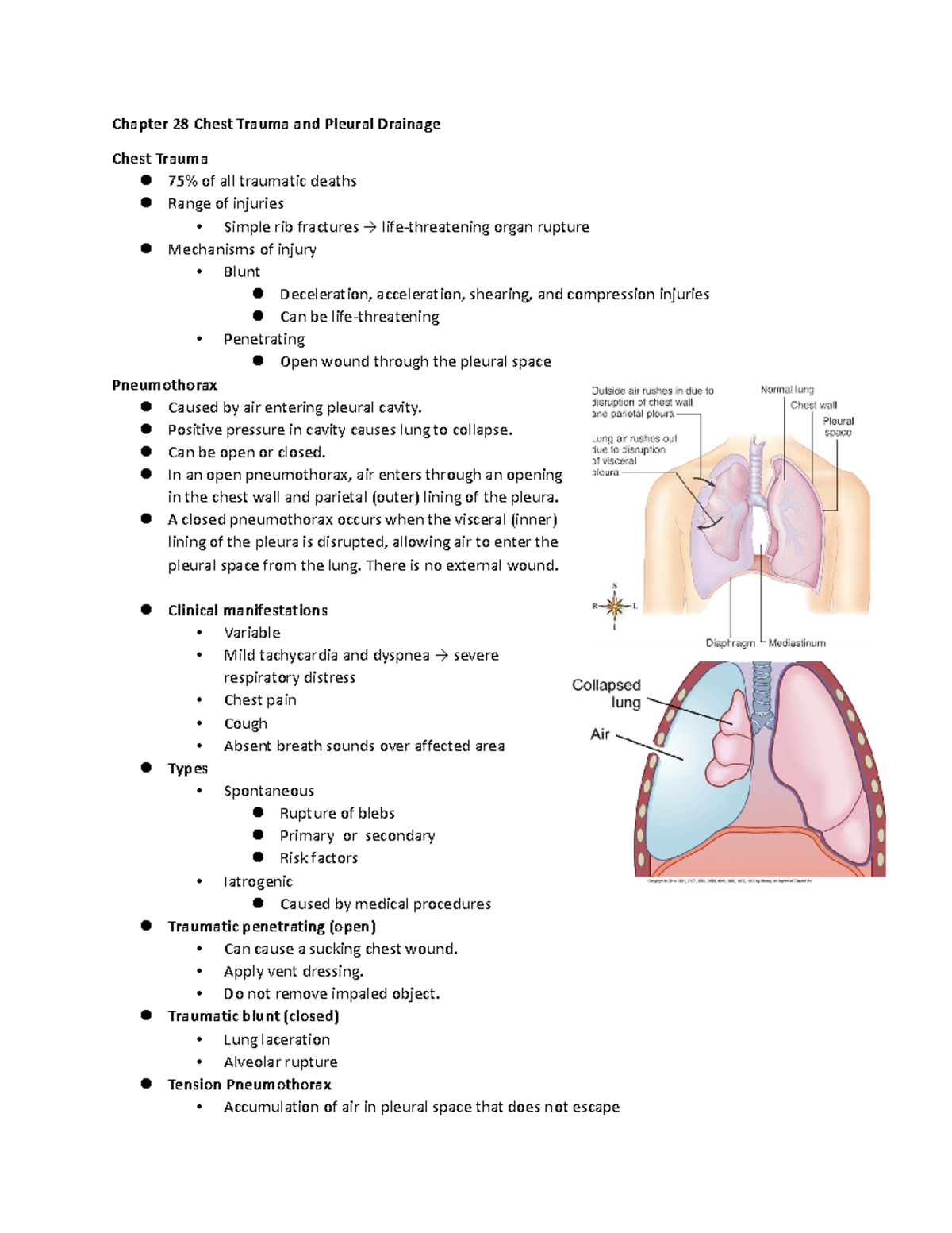 Ch 28 chest trauma and pleural drainage - Chapter 28 Chest Trauma and ...