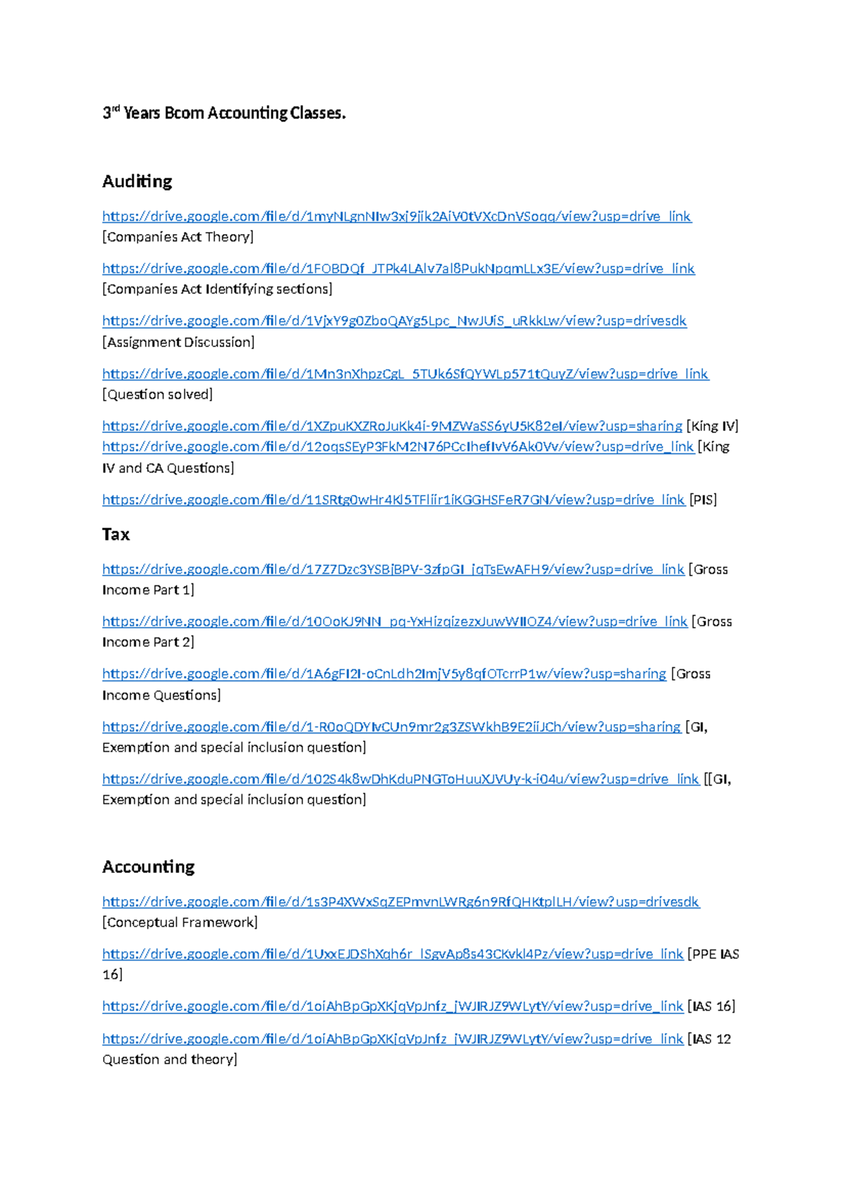 3rd Years Bcom Accounting Classes - Auditing - Studocu