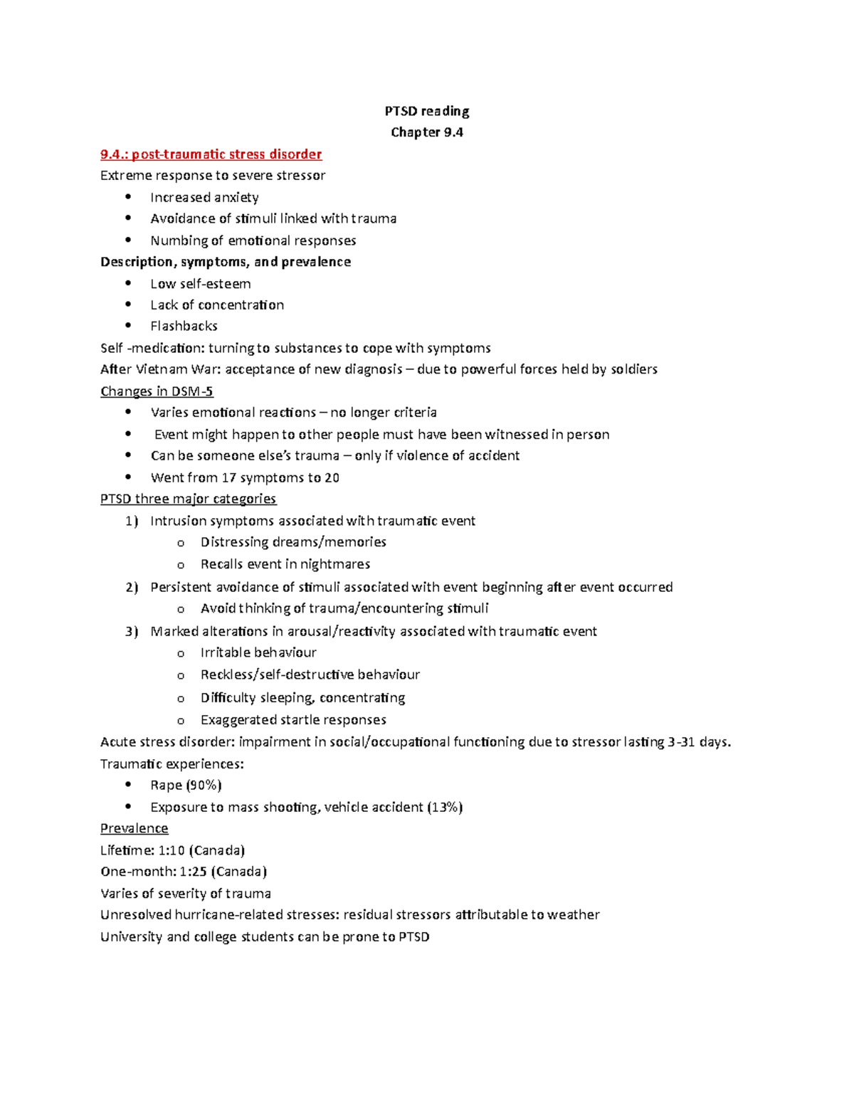 PTSD reading - PTSD reading Chapter 9. 9.: post-traumatic stress ...