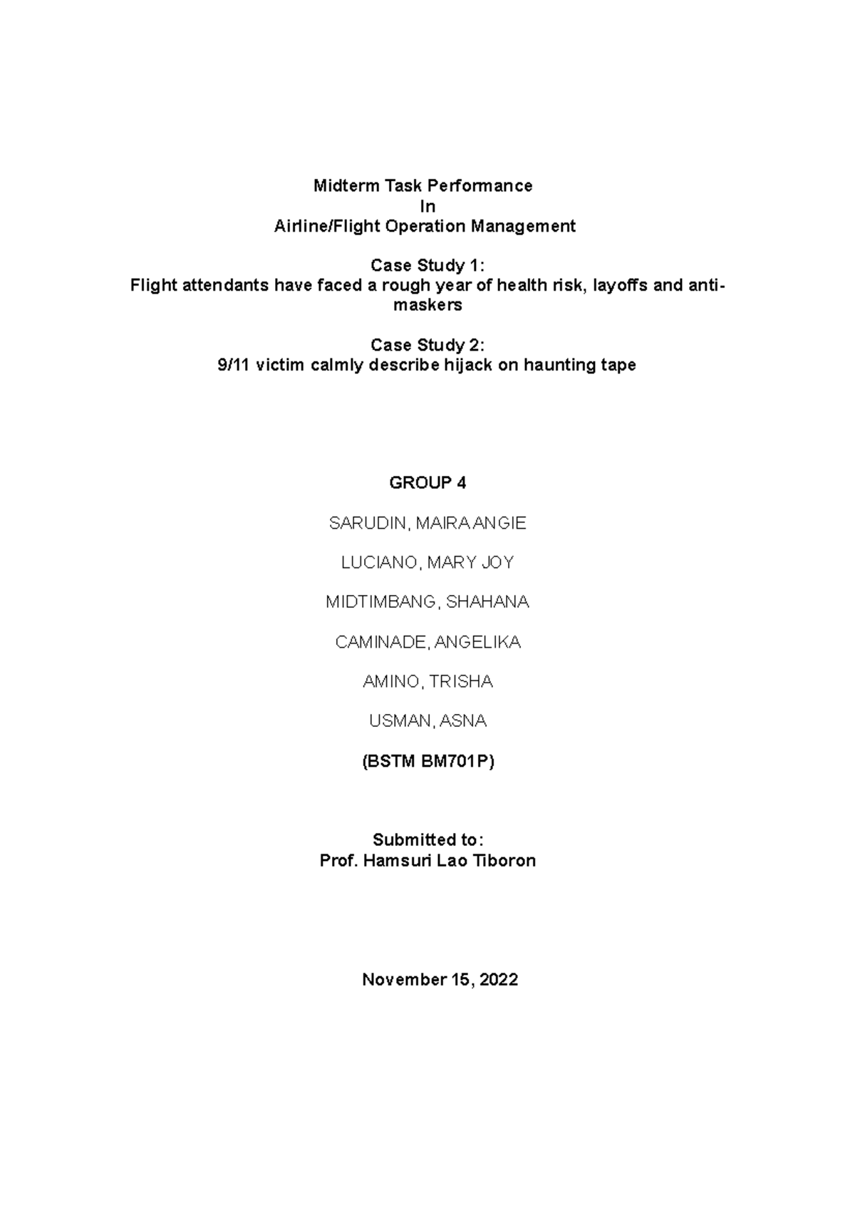 MY TP IN Airflight - In flight - Midterm Task Performance In Airline/Flight Operation Management ...