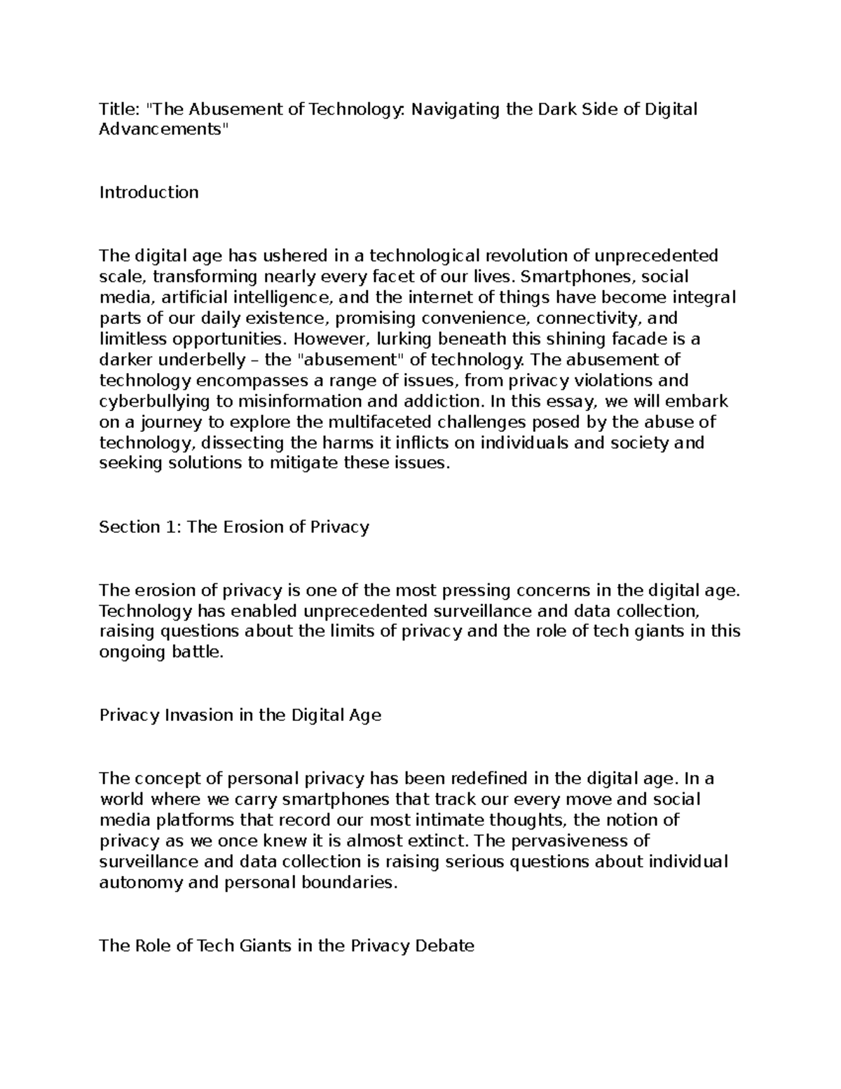 Abuse of technology - Title: "The Abusement of Technology: Navigating ...