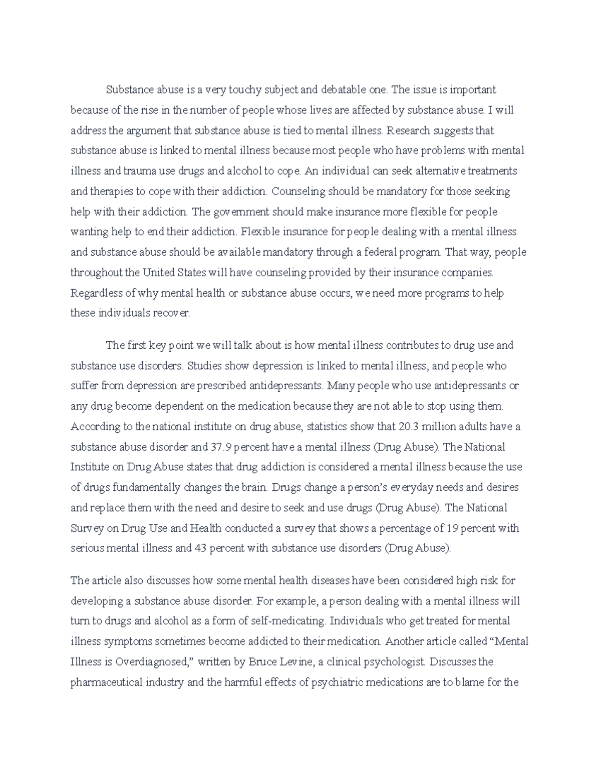 Week 7 Essay Completed - HSE - Substance abuse is a very touchy subject ...
