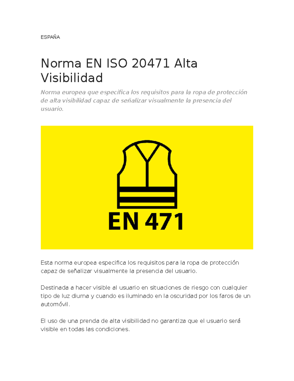 España ROPA Reflectiva - ESPAÑA Norma EN ISO 20471 Alta Visibilidad ...