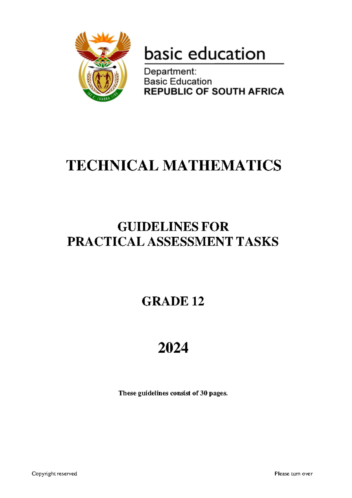 Technical Mathematics PAT GR 12 2024 Eng - TECHNICAL MATHEMATICS ...
