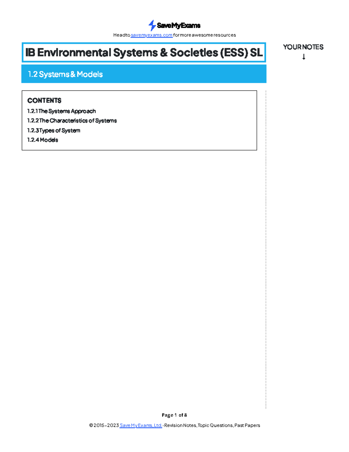 1.2 Systems& Models - Summary chapter 1 - Page 1 of 8 IB Environmental ...