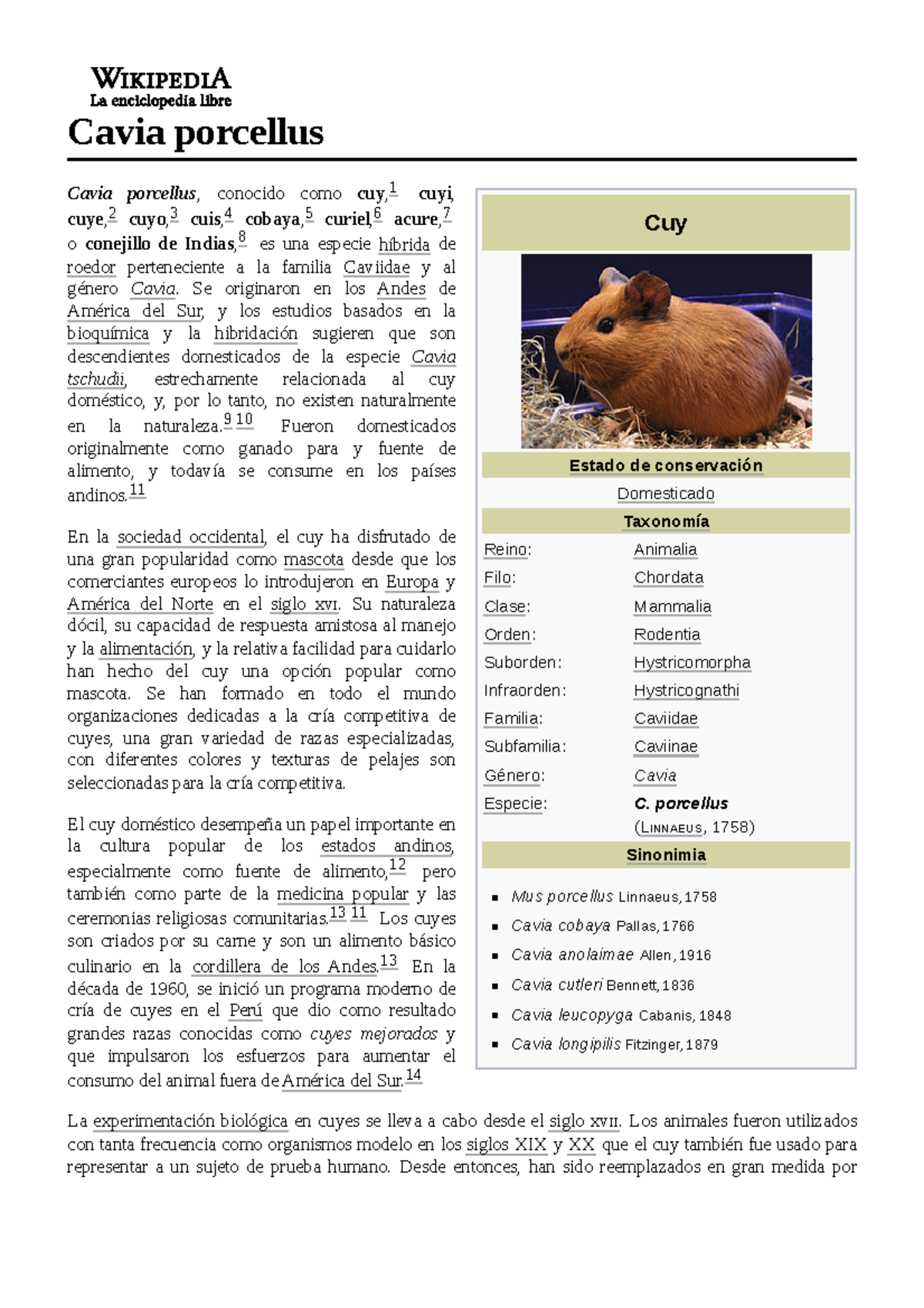 Cavia porcellus - APUNTES DE DESARROLLO - Cuy Estado de conservación ...