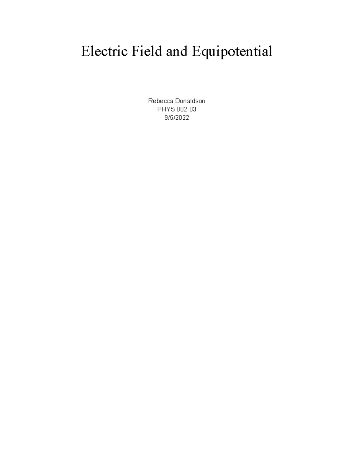 PHYS Lab 1 Electric Field and Equipotential - Electric Field and ...