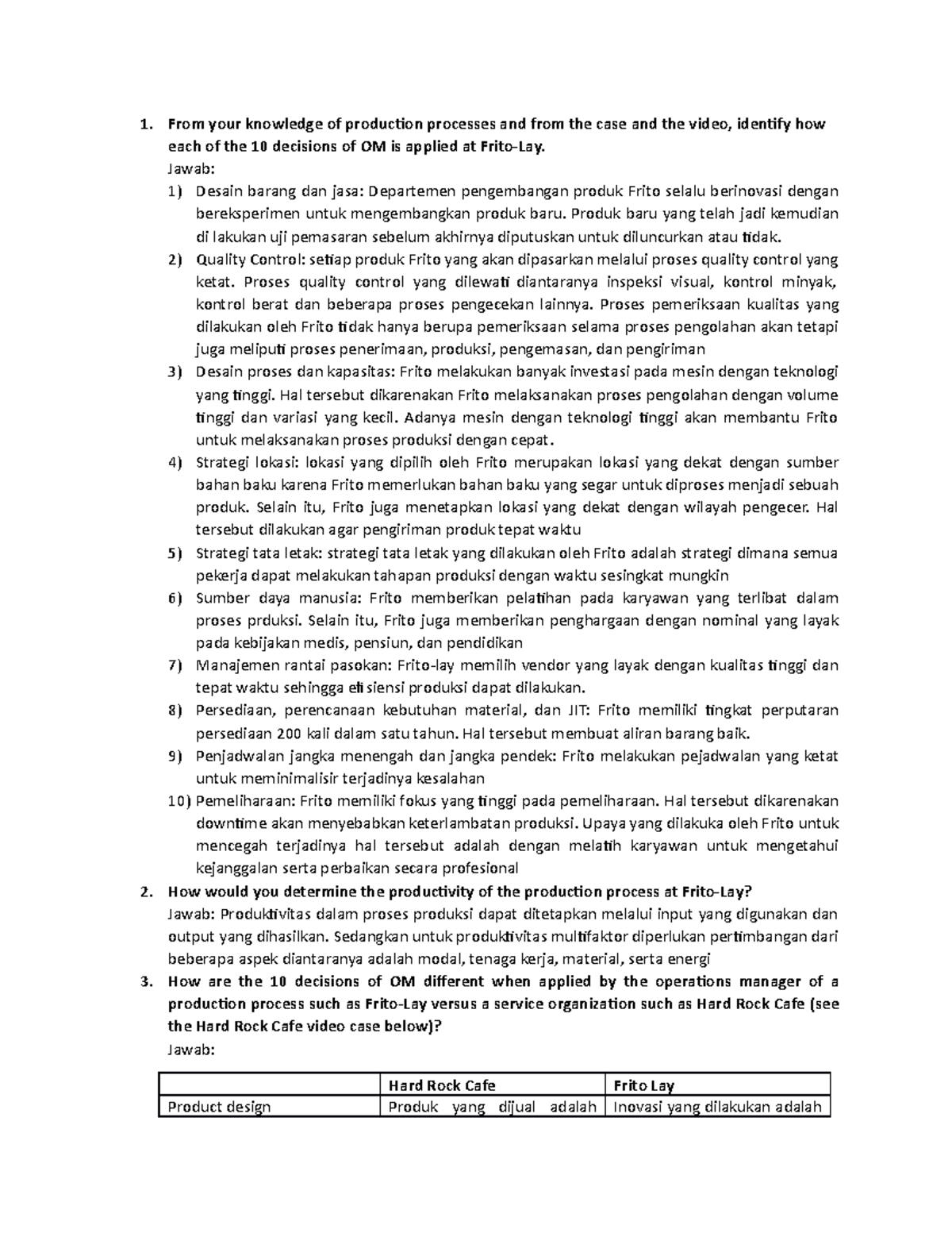 Frito-Lay: Operations Management in Manufacturing dan Hard Rock Cafe ...