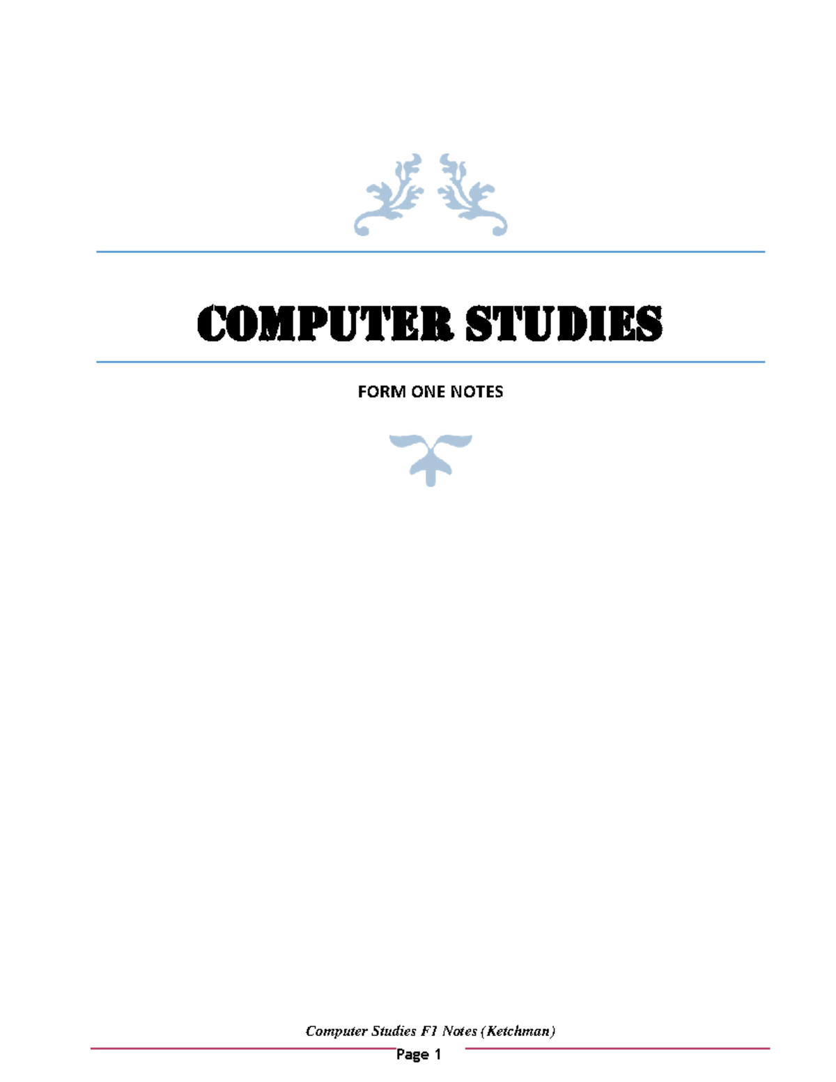 F1 COMP Notes - Warning: TT: undefined function: 32 Computer Studies F1 ...