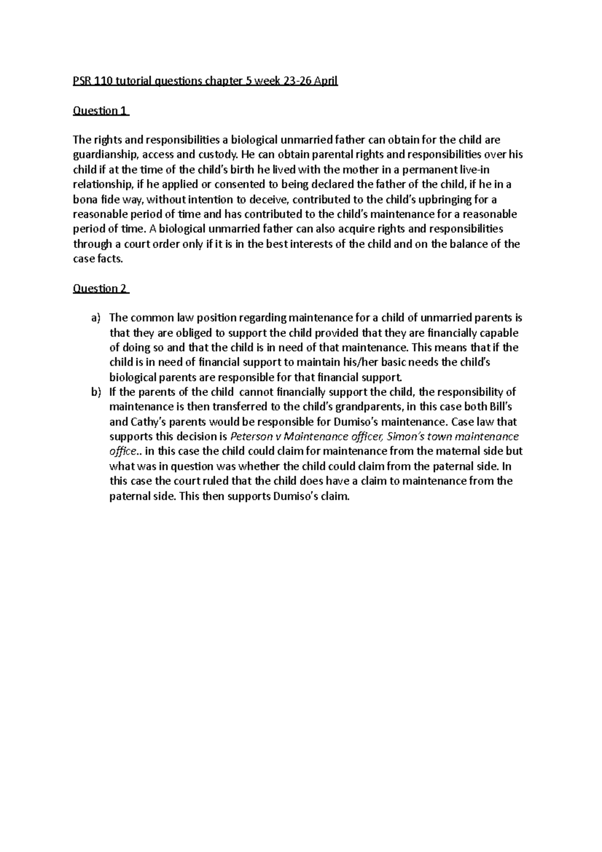 PSR 110 tutorial questions chapter 5 week 23 - PSR 110 tutorial ...