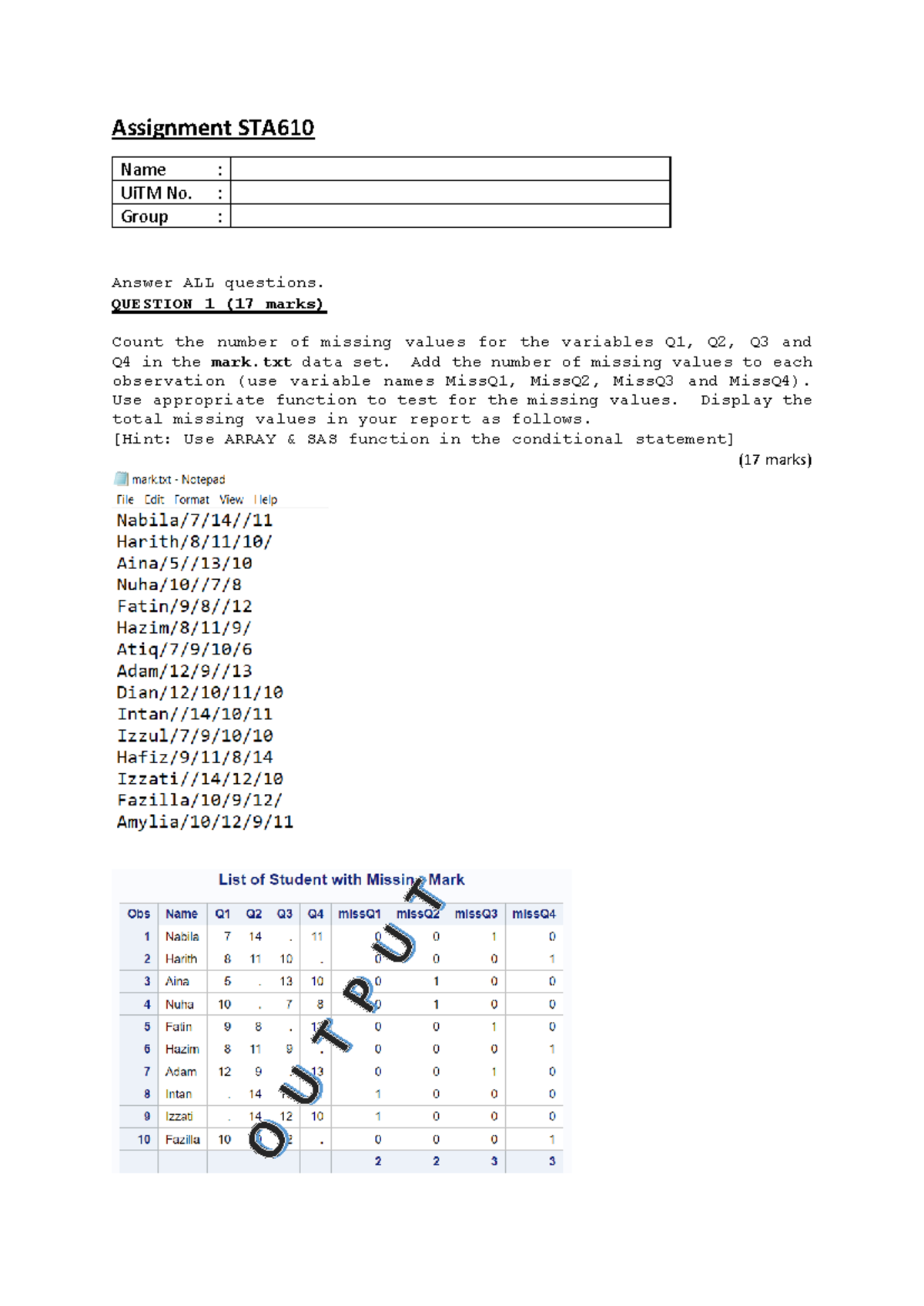 STA610 Individual Assignment JULY2024 - Assignment STA Name : UiTM No ...