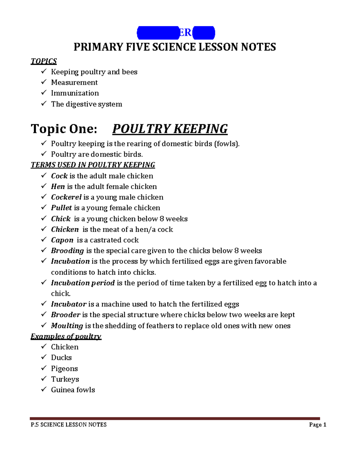 P 5-BEST- Science- Lesson- Notes-TERM-ONE Teacher AC -1 - TEACHER ...