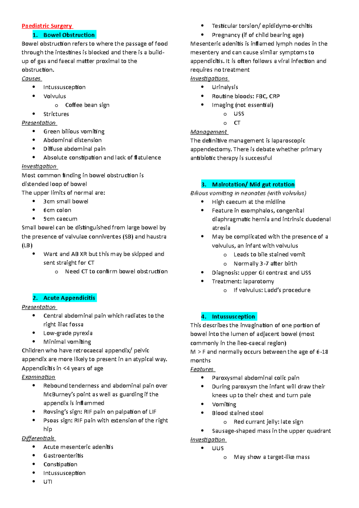 Paediatric Surgery - Summary of the condition with differentials ...