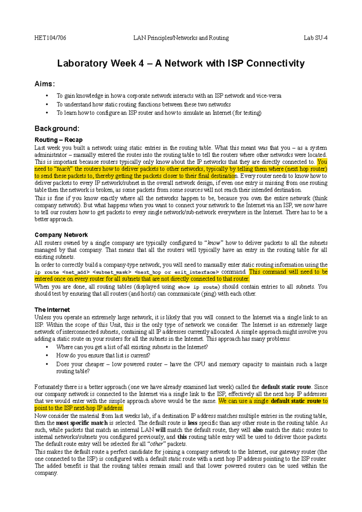 Lab SU-4 - Lab 4 - Laboratory Week 4 – A Network with ISP Connectivity ...