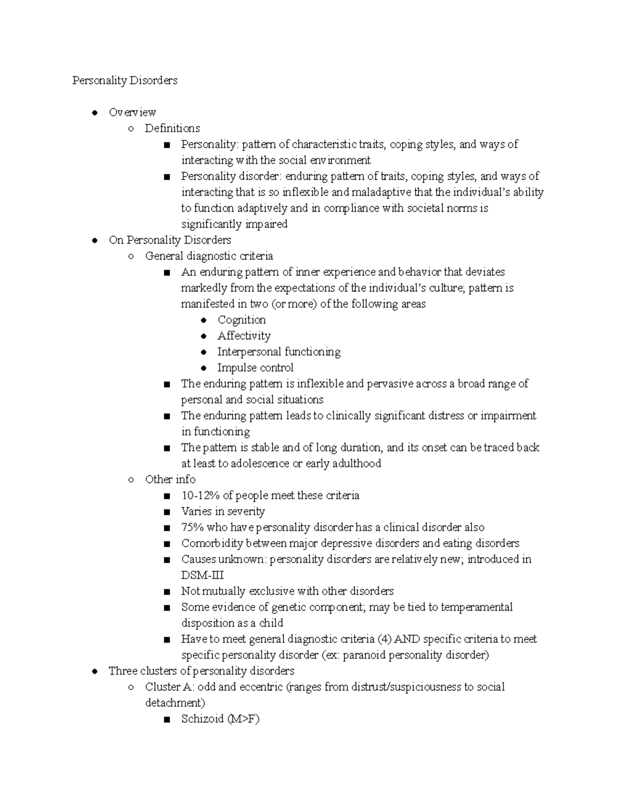 Abnormal Psych Exam 4 - Alley - Personality Disorders Overview ...