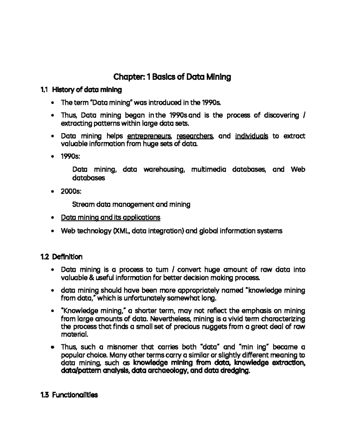 Data Mining- Basics of Data Minin - Chapter: 1 Basics of Data Mining 1 History of data mining ...