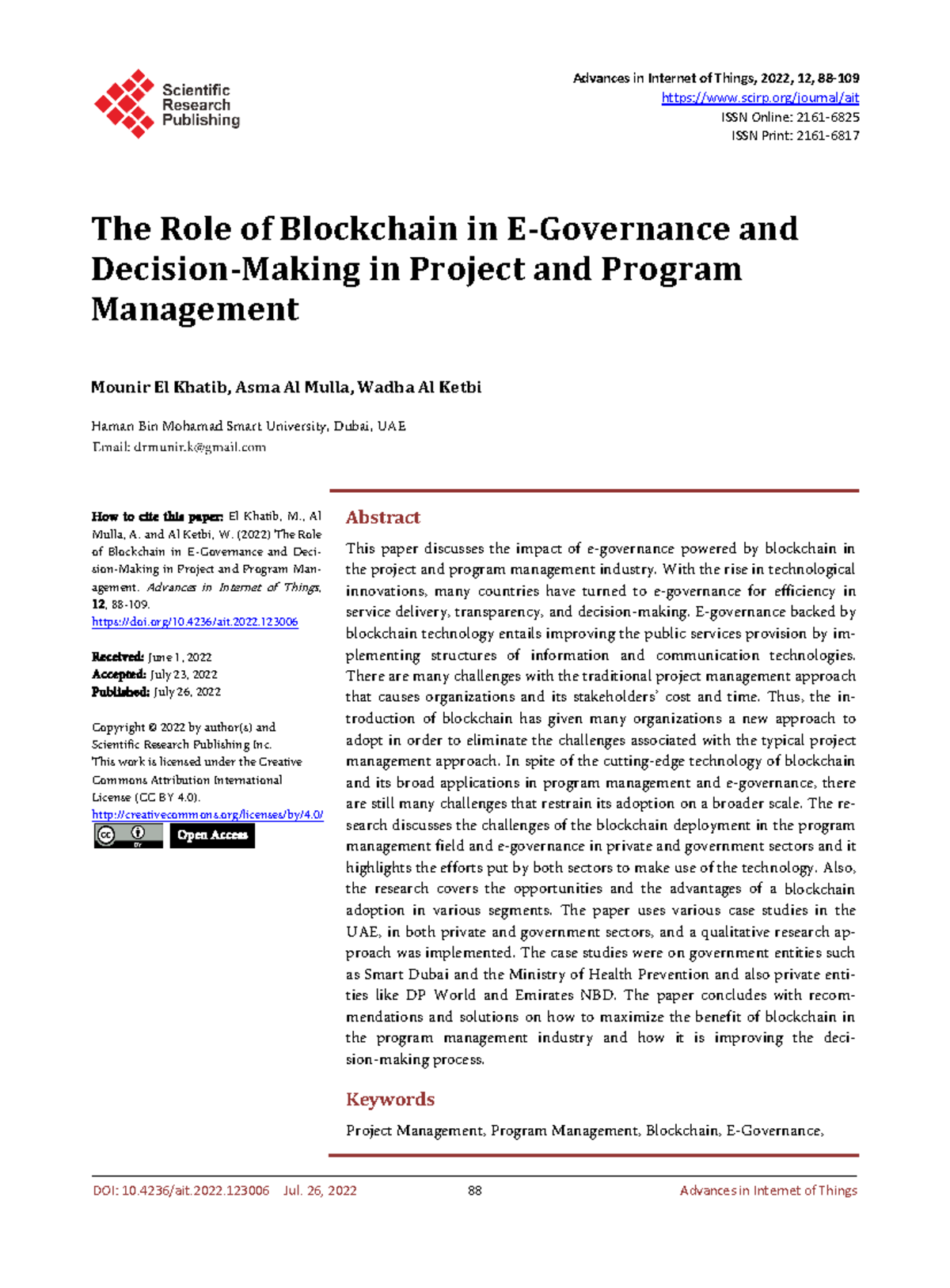 2nd Article - Advances in Internet of Things, 2022, 12, 88- scirp ...