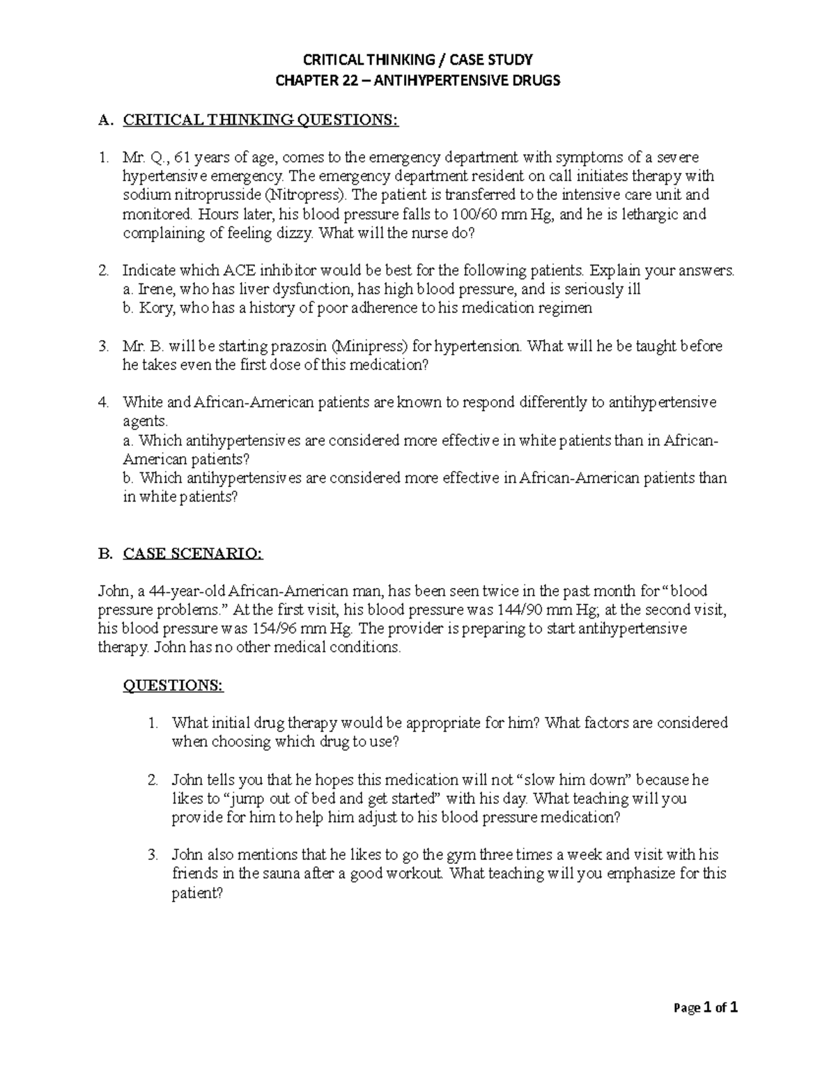 CHP 22 Critical Thinking Case Study - CRITICAL THINKING / CASE STUDY ...