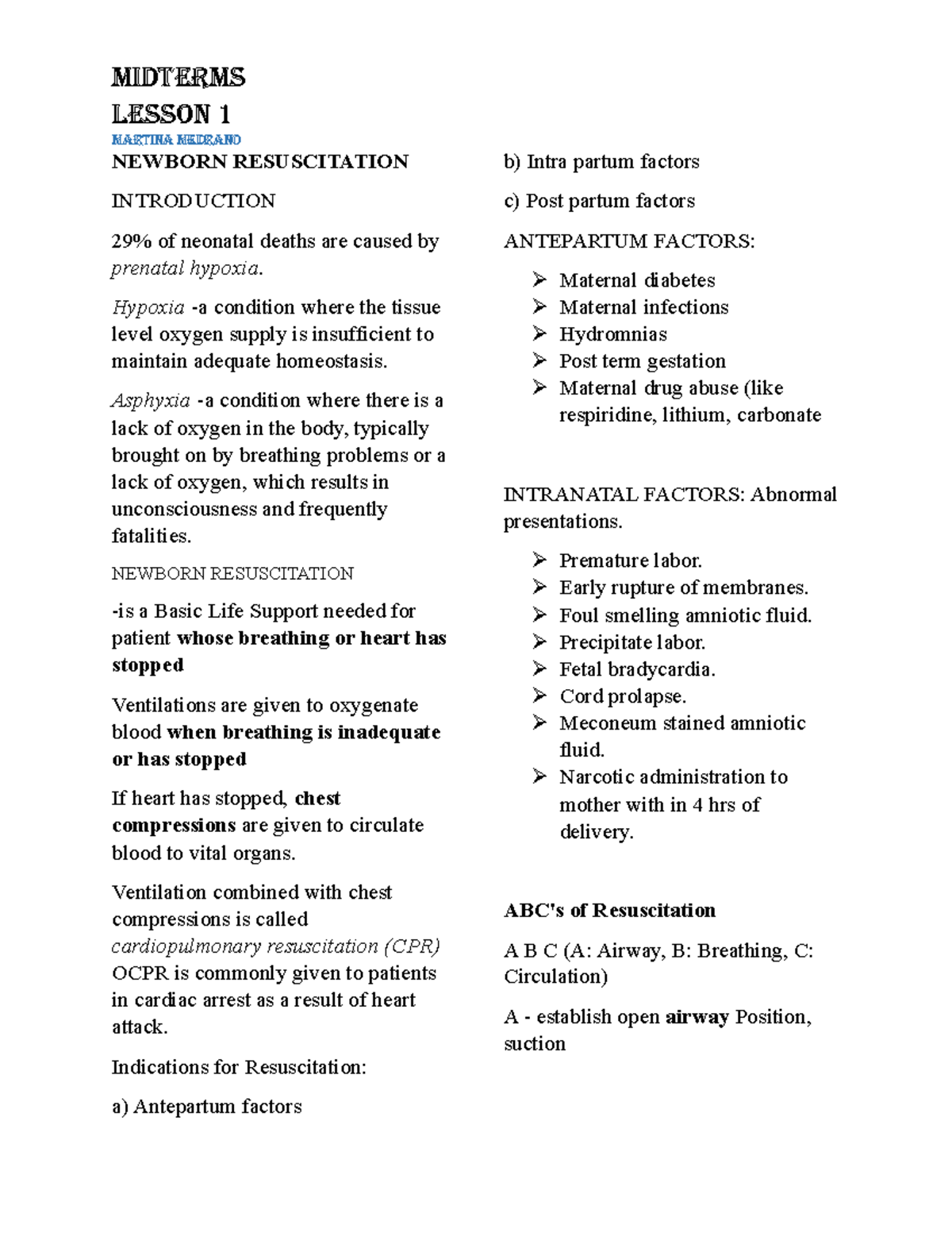 Newborn- Resuscitation - LESSON 1 MaRTINa MEDRaNO NEWBORN RESUSCITATION ...