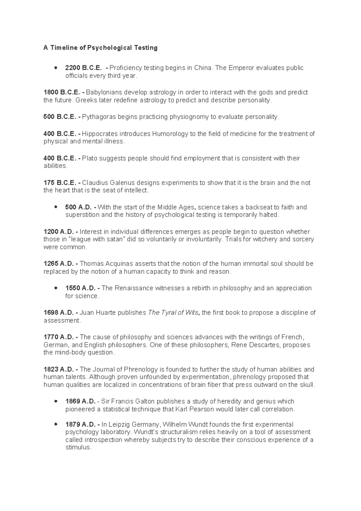 A Timeline of Psychological Testing - C. - Proficiency testing begins ...