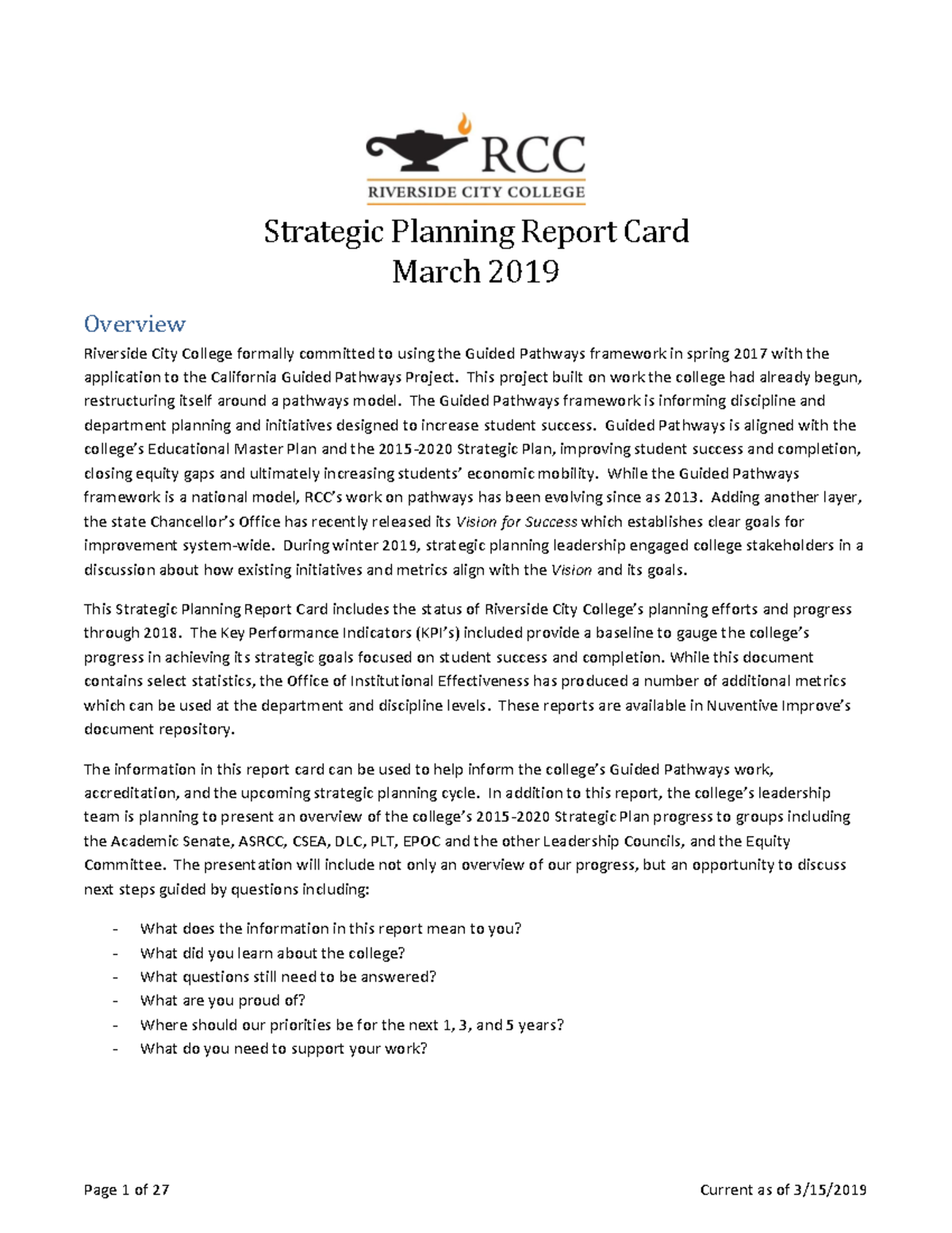IIC Report Card-March 2019 - Strategic Planning Report Card March 2019 ...