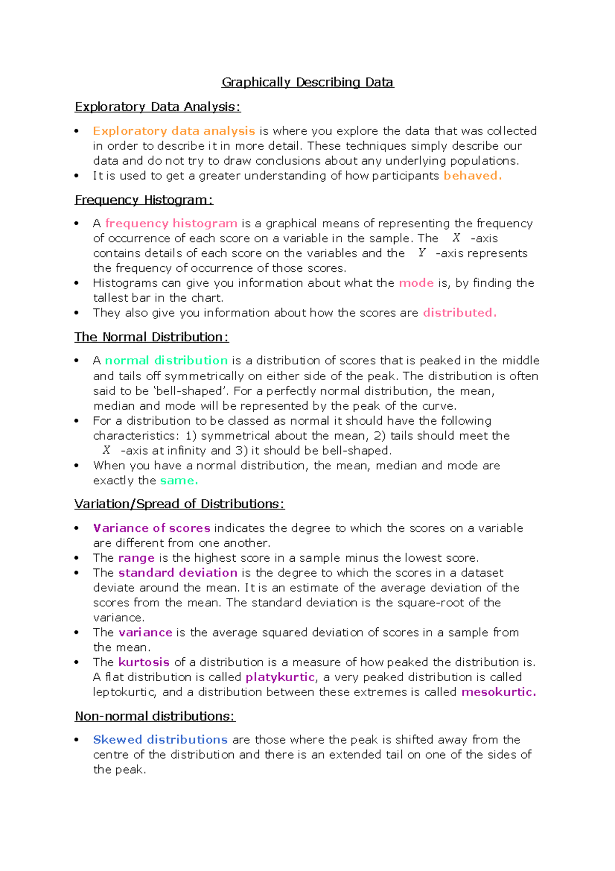 Graphically Describing Data - These techniques simply describe our data and do not try to draw ...
