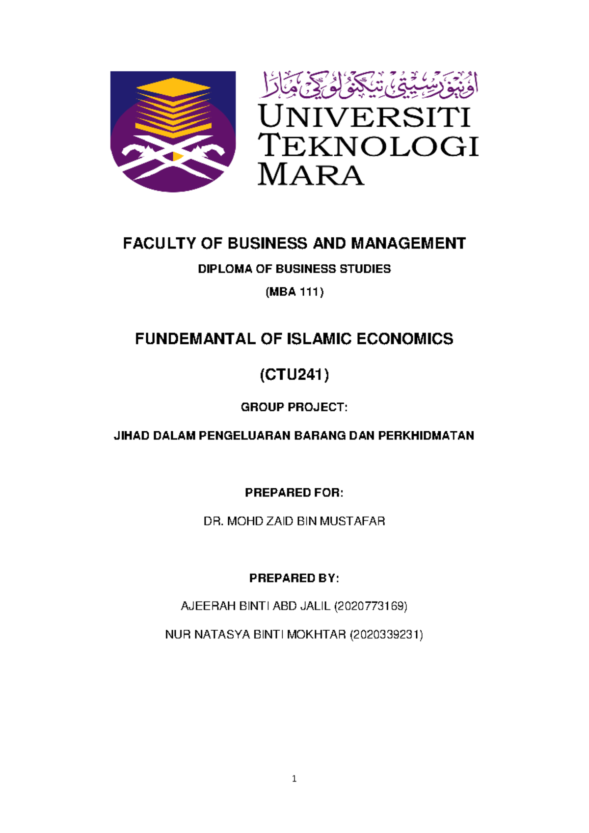 CTU241 Group Assignment - FACULTY OF BUSINESS AND MANAGEMENT DIPLOMA OF ...