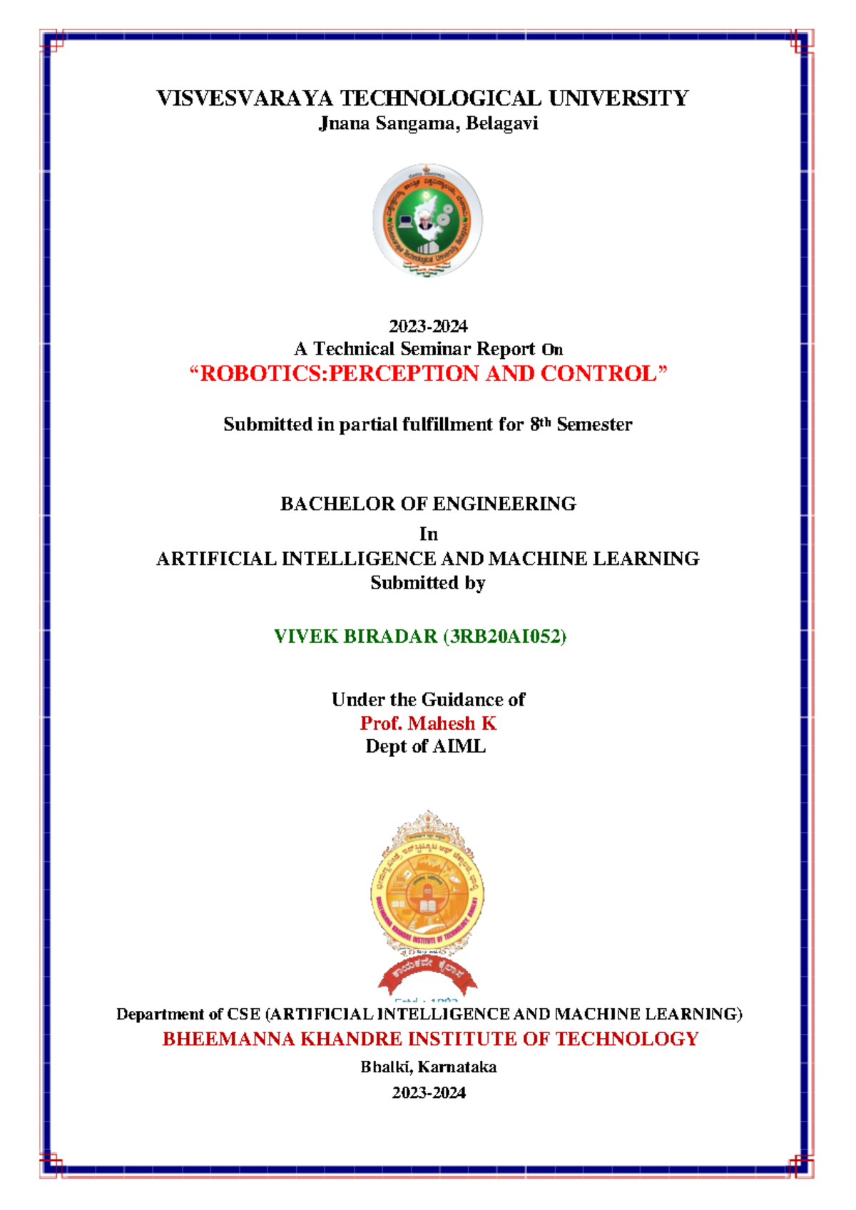 Vivek seminar report - VISVESVARAYA TECHNOLOGICAL UNIVERSITY Jnana ...