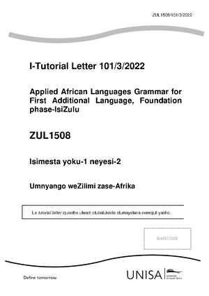 ZUL1509 TL101 - tut letter - ZUL1509/101/3/ I-Tutorial Letter 101/3 ...